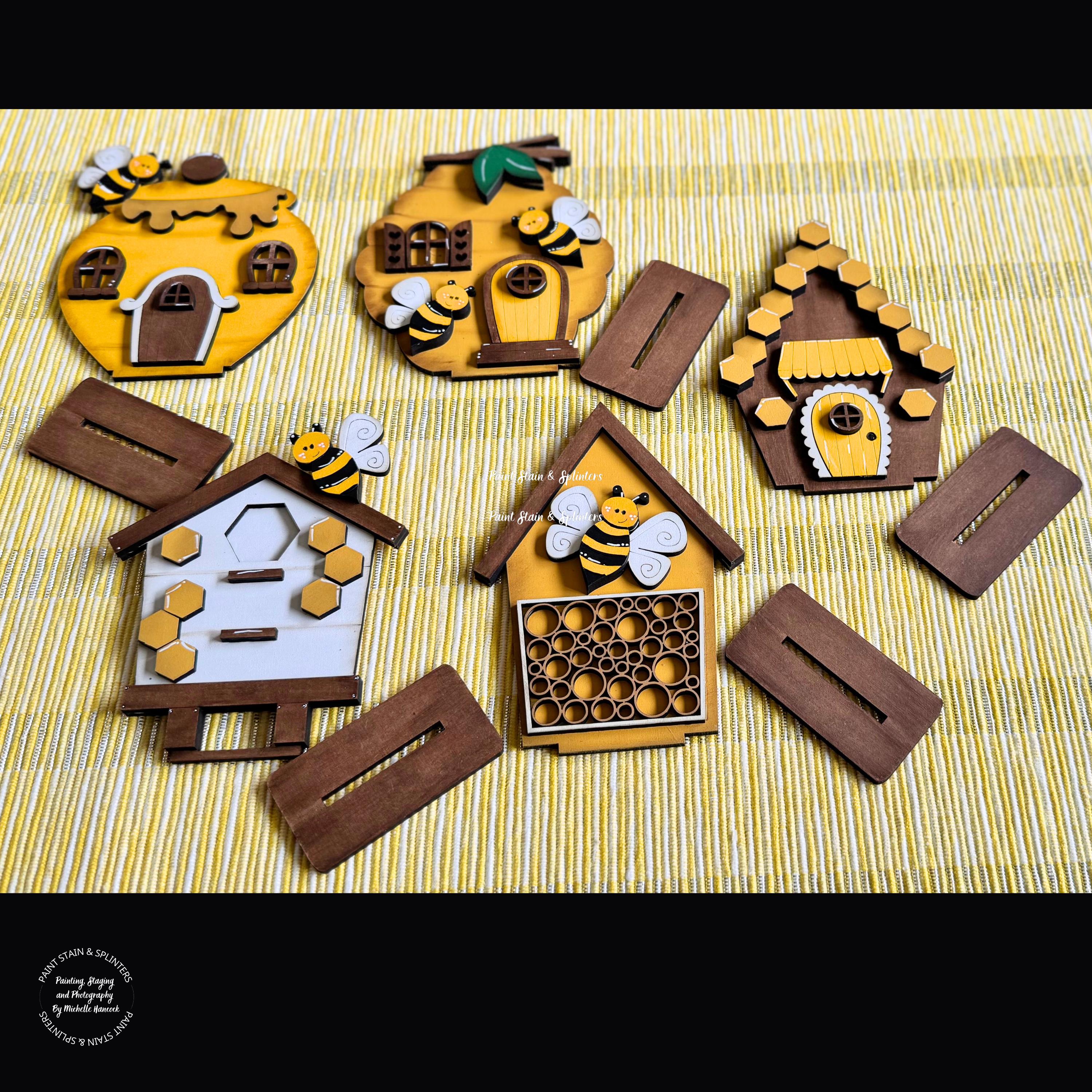 Honey Bee Houses, Bee House, Bee Shelf Sitters, Bee Decor, Set of 5 ...