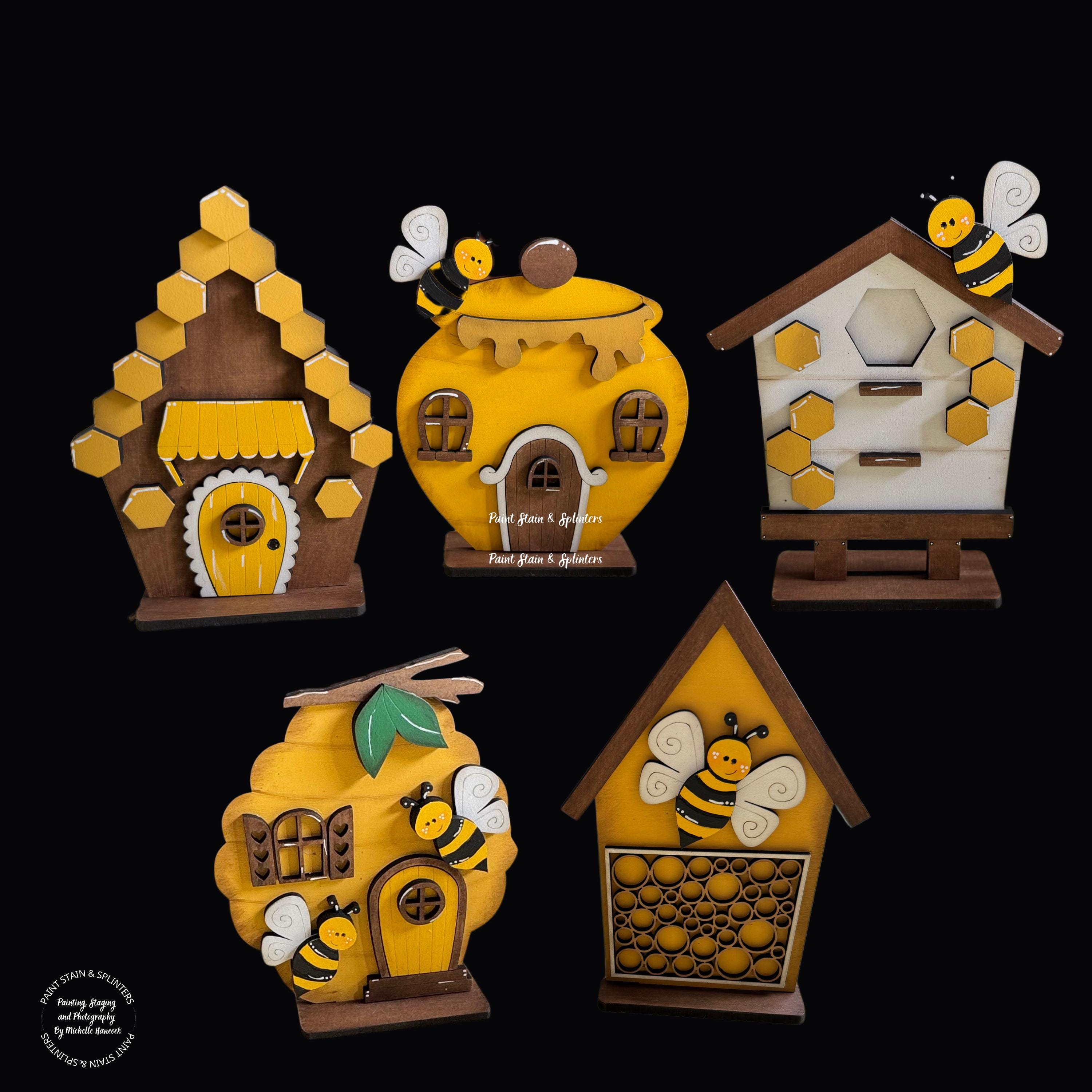Honey Bee Houses, Bee House, Bee Shelf Sitters, Bee Decor, Set of 5 ...