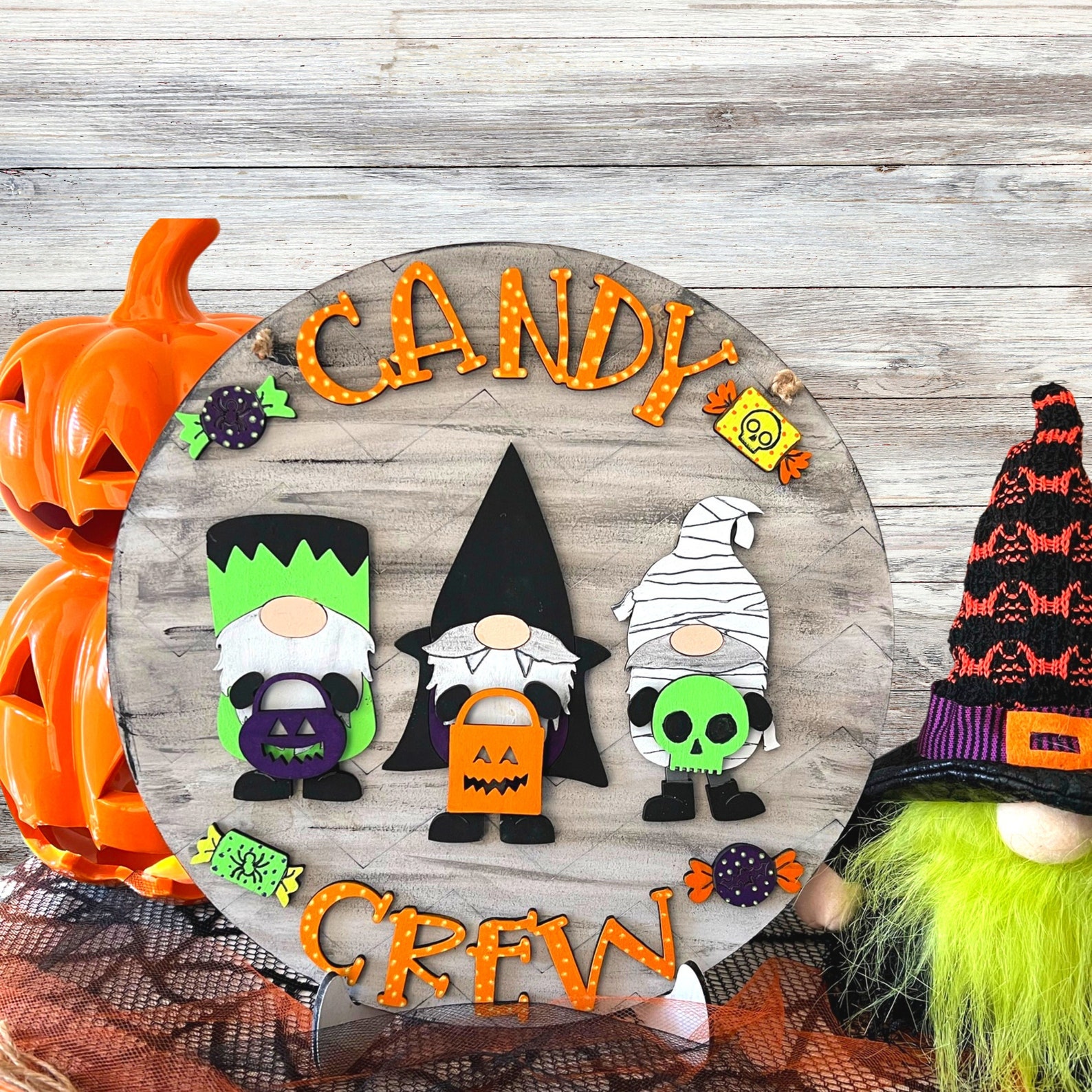 Halloween Gnomes 10" Candy Crew Round Sign - Etsy