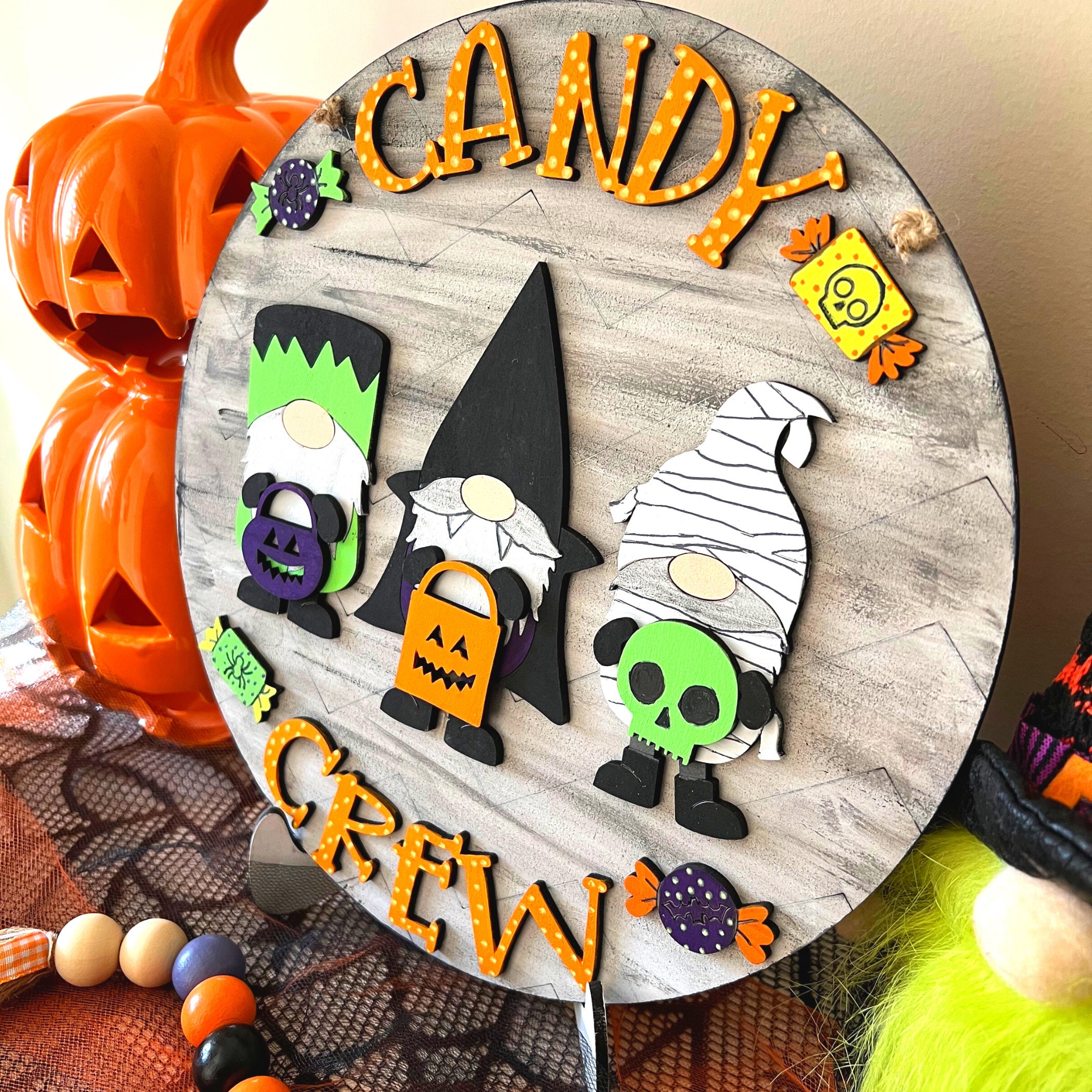 Halloween Gnomes 10" Candy Crew Round Sign - Etsy
