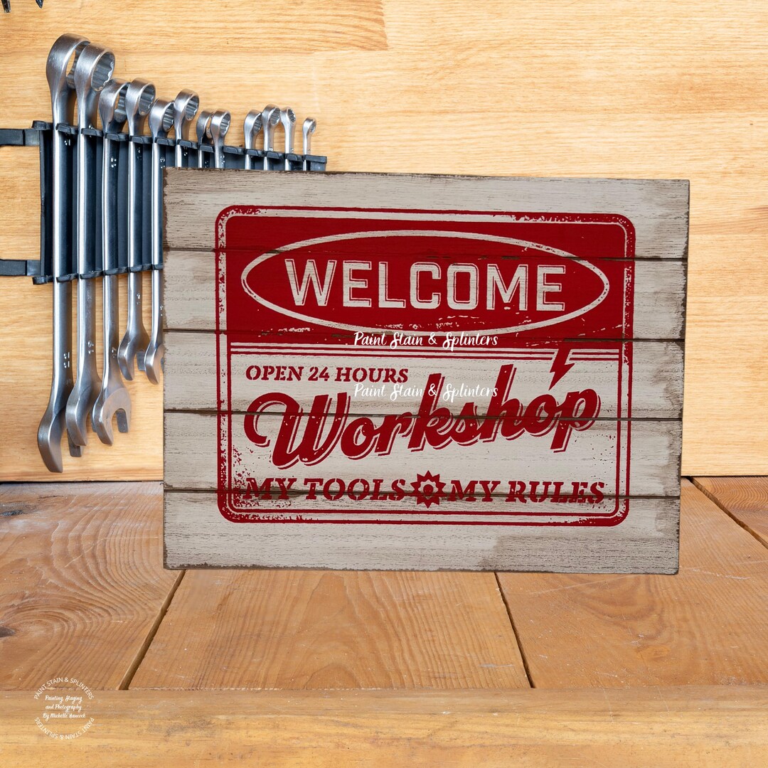 Workshop Welcome Shiplap Sign, My Tools My Rules Sign, Man Cave Sign ...