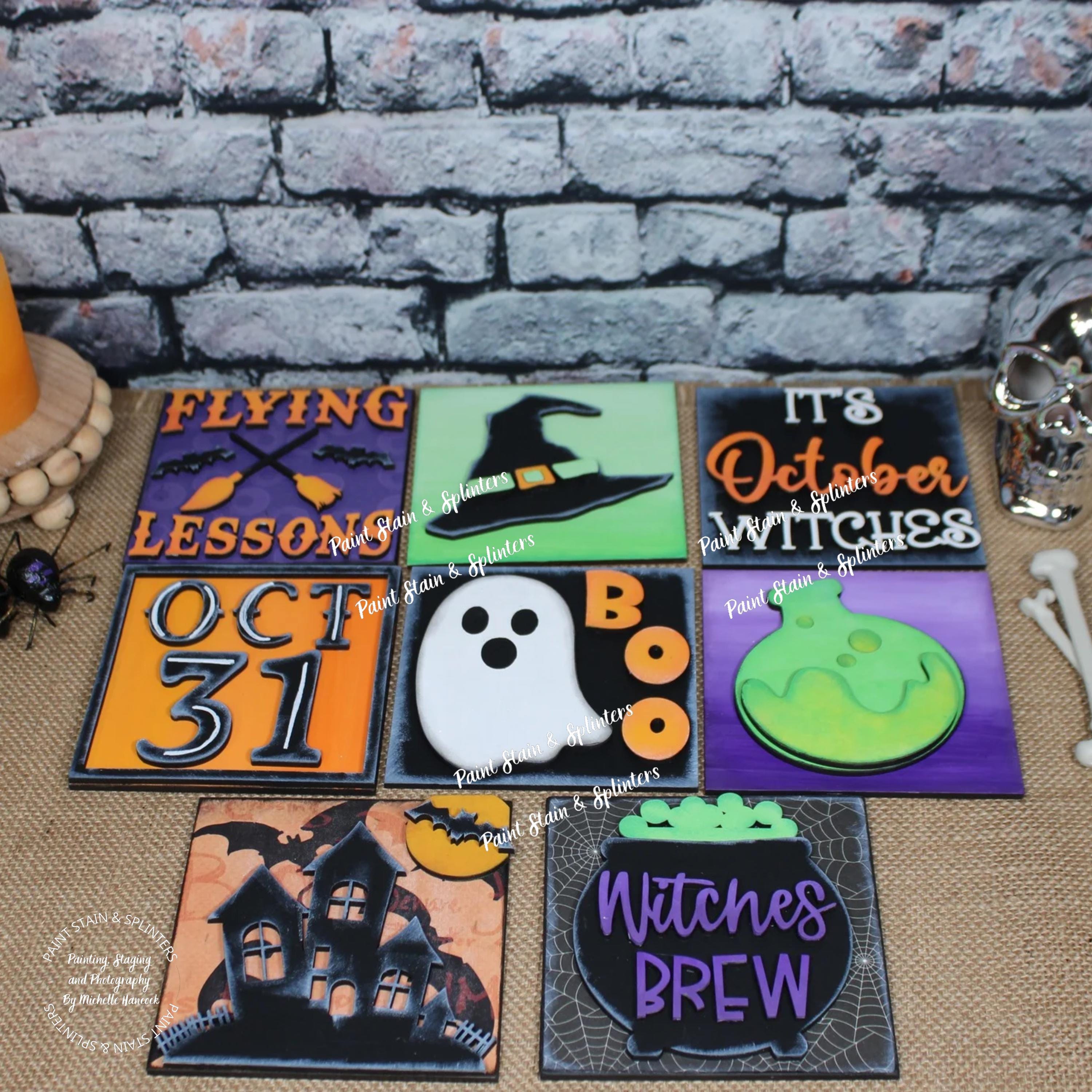 Halloween Tiles, Interchangeable Tiles, Halloween Ladder Tiles Finished ...