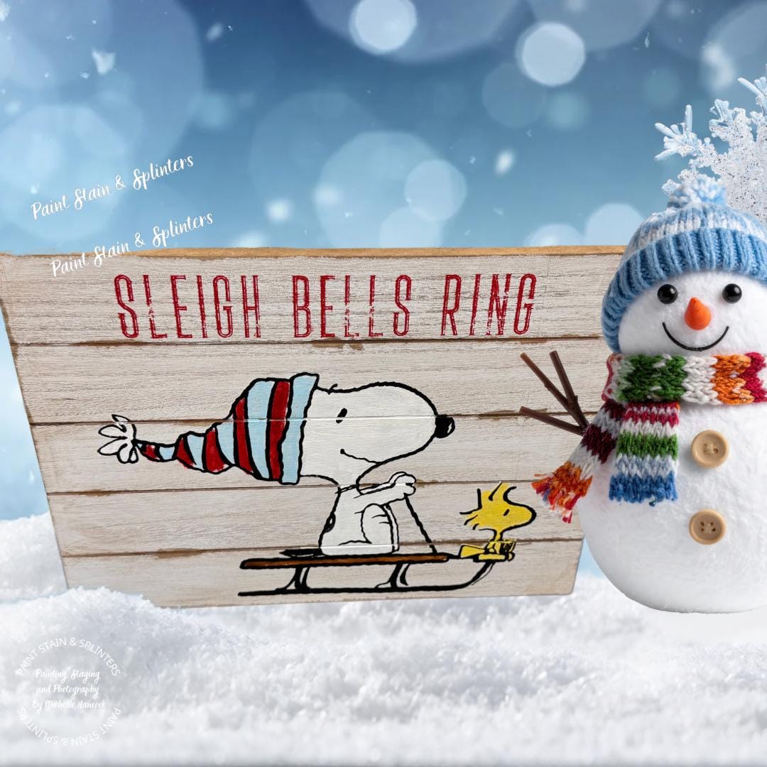 Snoopy Sleigh Bells Ring Shiplap Sign, Farmhouse Christmas, Holiday ...