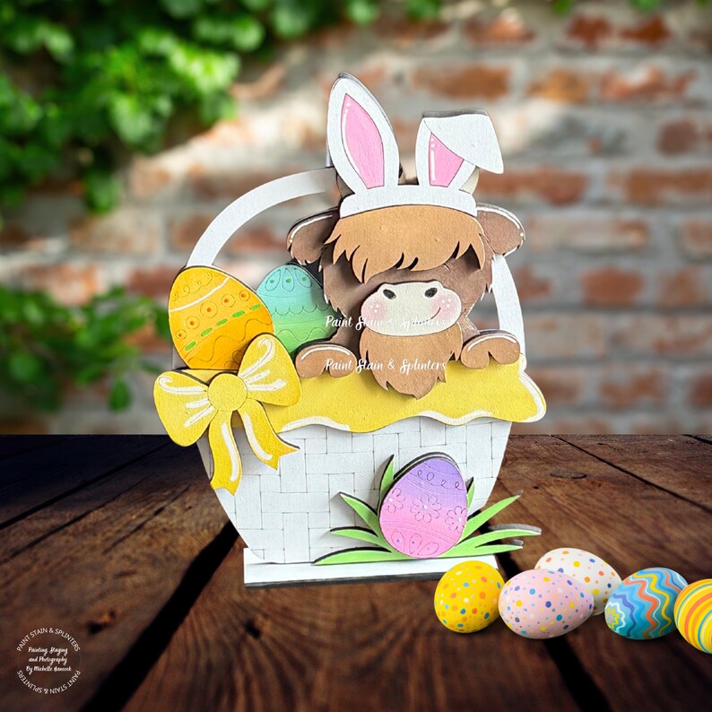 Easter Basket Highland Cow Shelf Sitter, Highland Cow Decor, Easter ...