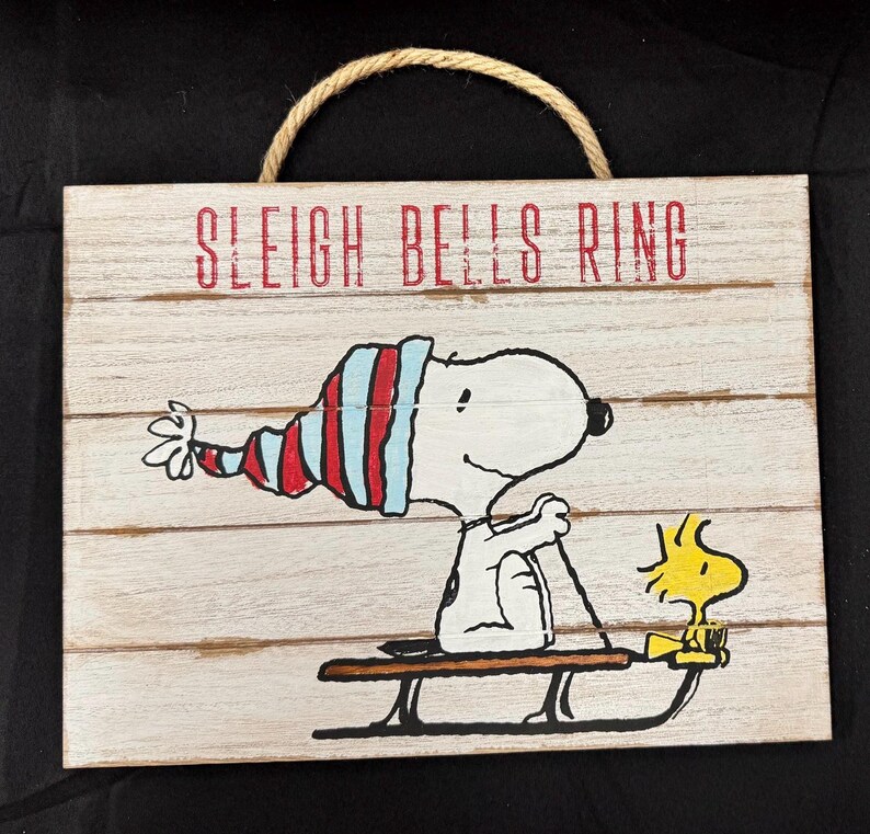 Snoopy Sleigh Bells Ring Shiplap Sign, Farmhouse Christmas, Holiday ...