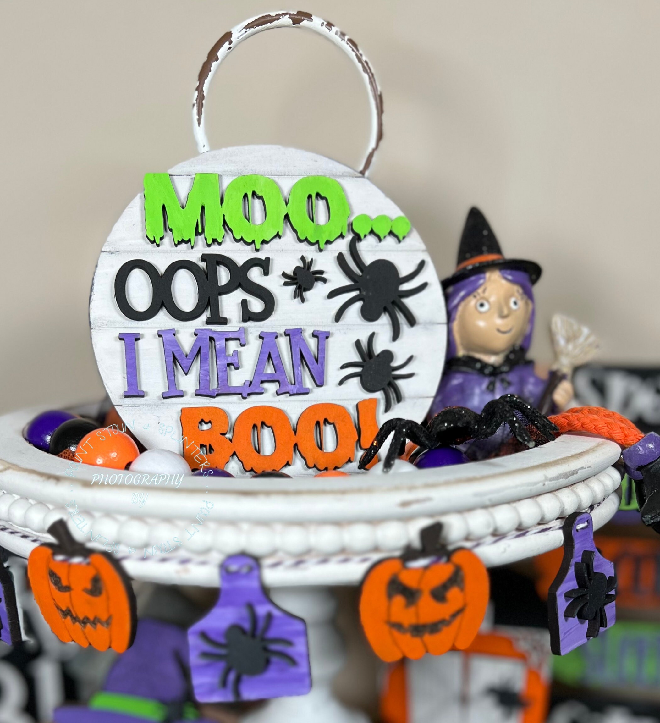 Halloween on the Farm, Highland Cow Painted Finished Tiered Tray Decor ...