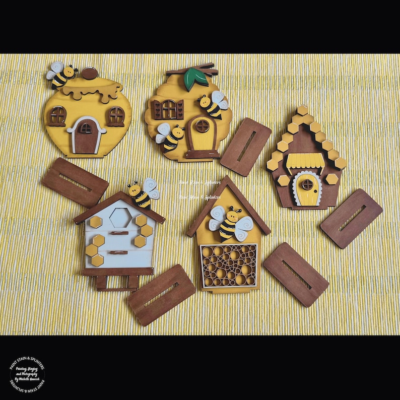 Honey Bee Houses, Bee House, Bee Shelf Sitters, Bee Decor, Set of 5 ...
