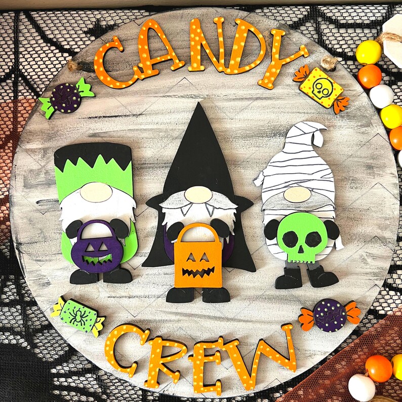 Halloween Gnomes 10" Candy Crew Round Sign - Etsy