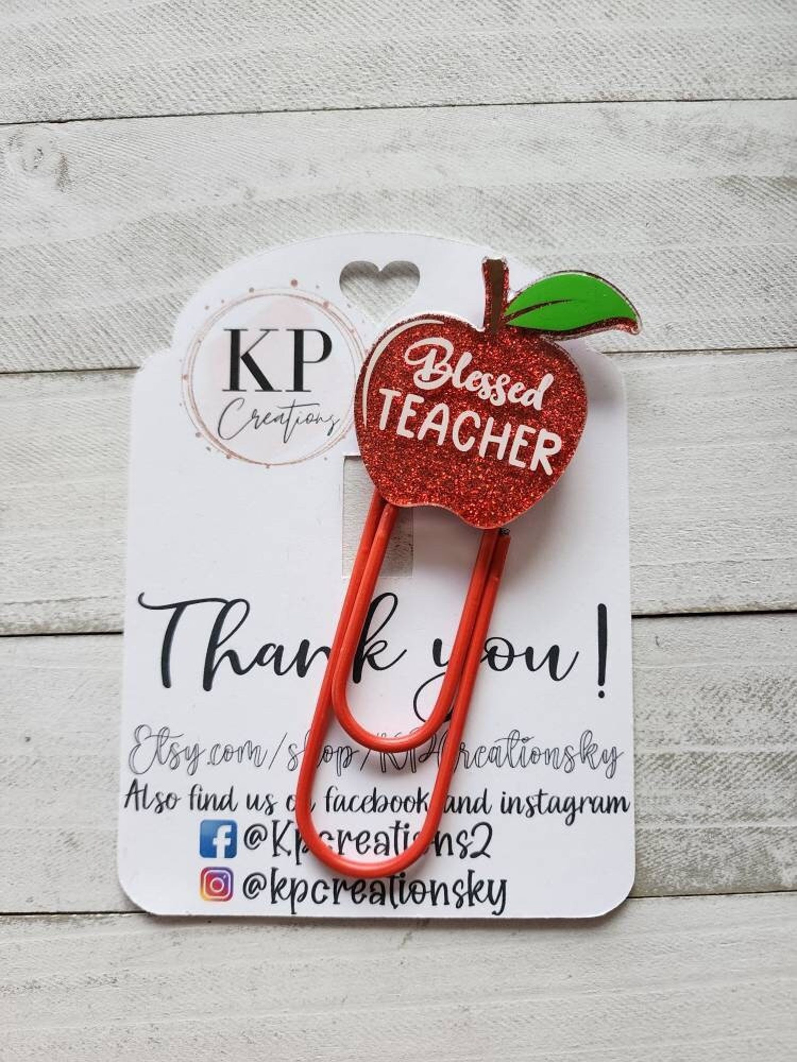 Apple Jumbo Paper Clip/blessed Teacher Bookmark/book Lover Paper Clip ...