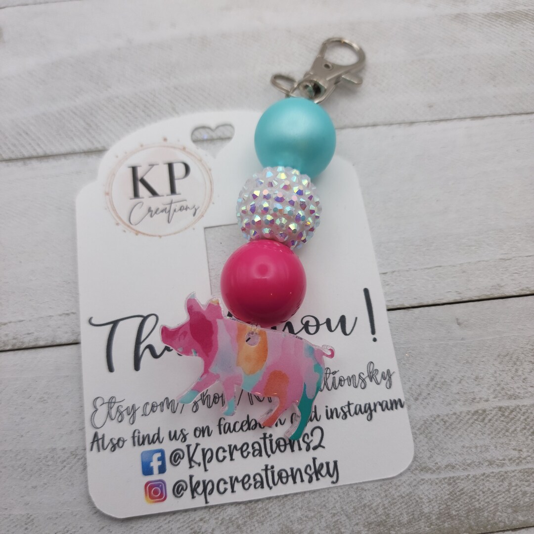 Pig Beaded Keychain/floral Pig Beaded Keychain/pink and Teal Pig ...