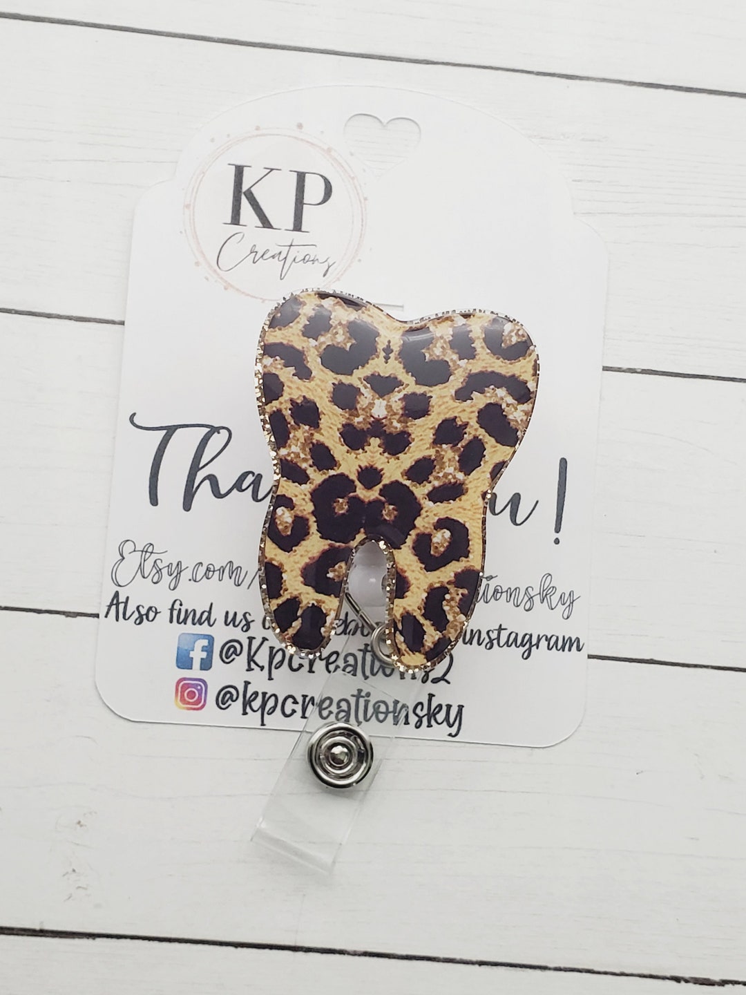 Leopard Print Tooth Badge Reel/leopard Badge Holder/tooth ID Holder ...