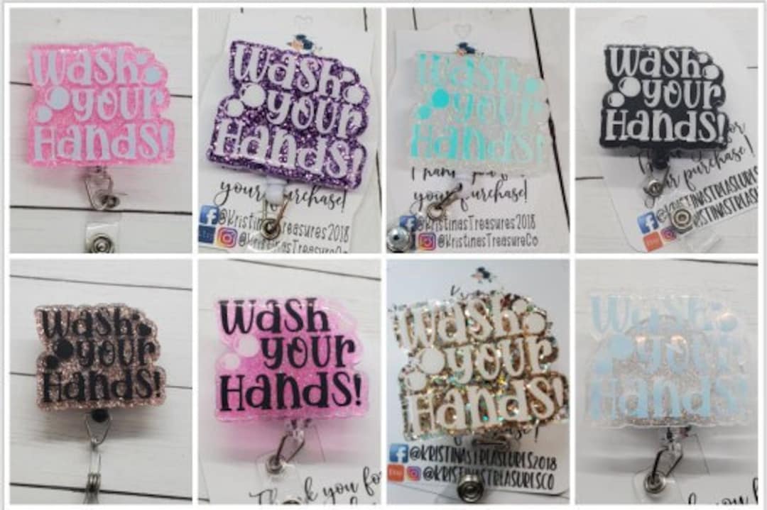 Wash Your Hands Badge Reel: Glitter Nurse ID Holder - Etsy
