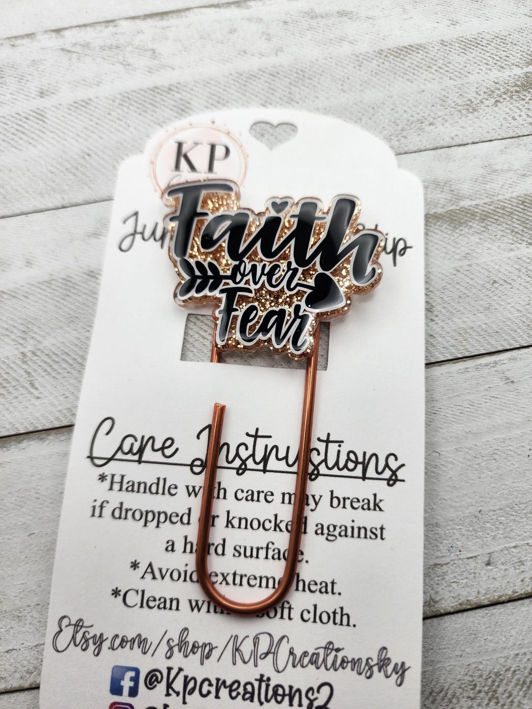 Faith Over Fear Jumbo Paper Clip Bookmark, Gold Glitter Christian Gift ...