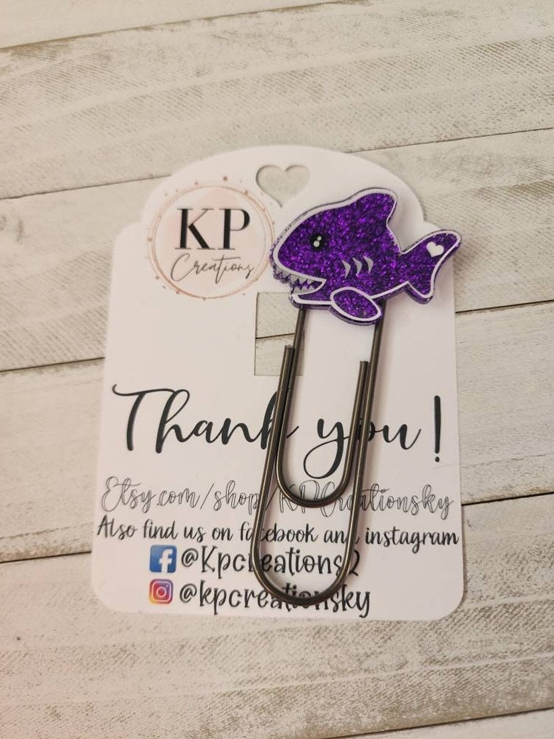 Purple Shark Jumbo Paper Clip/baby Shark Bookmark/glittered Shark Paper ...