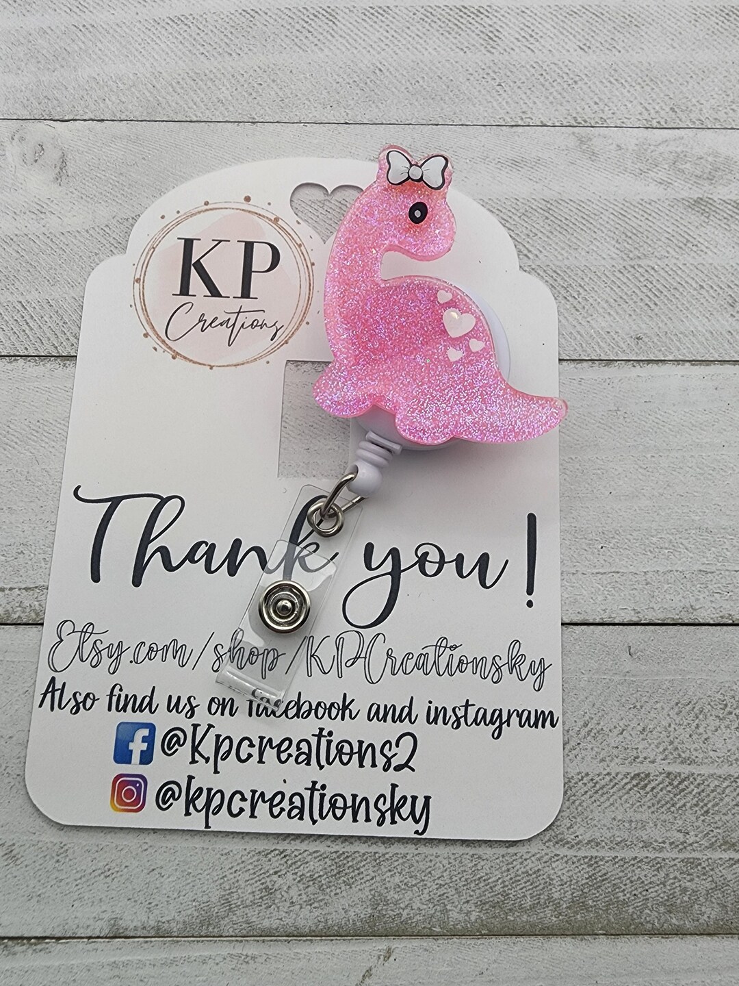 Pink Glitter Brontosaurus Badge Reel: Pediatric ID Holder - Etsy