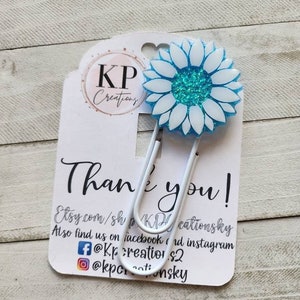 Sunflower Jumbo Paper Clip/sunflower Bookmark/blue and White Sunflower ...