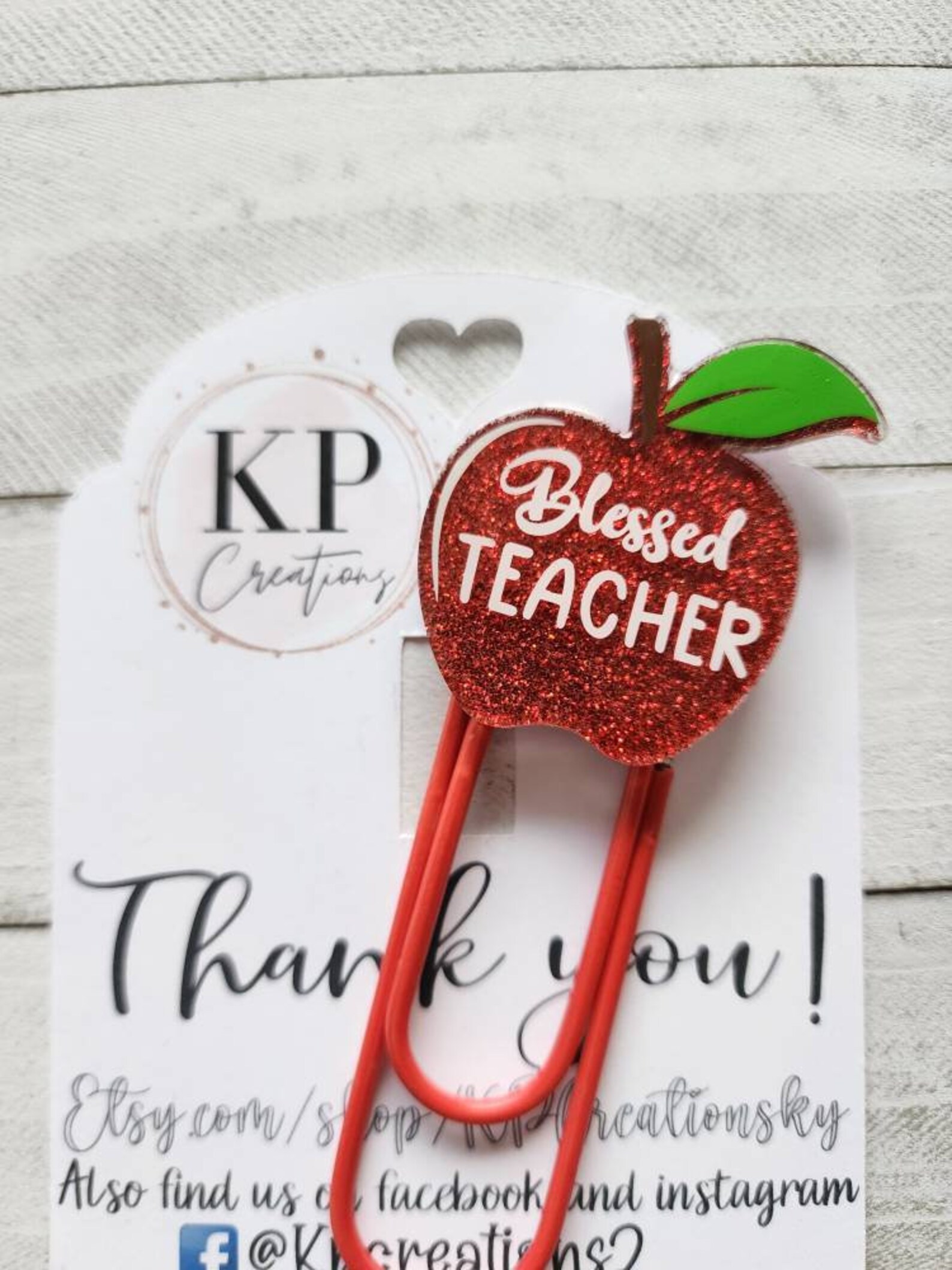 Apple Jumbo Paper Clip/blessed Teacher Bookmark/book Lover Paper Clip ...