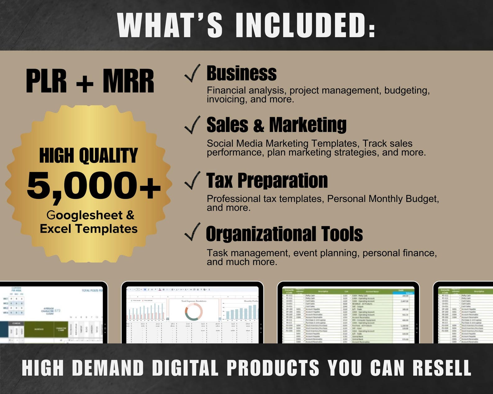 MRR PLR Excel Spreadsheet Google Sheet Template Bundle | Master Resell ...