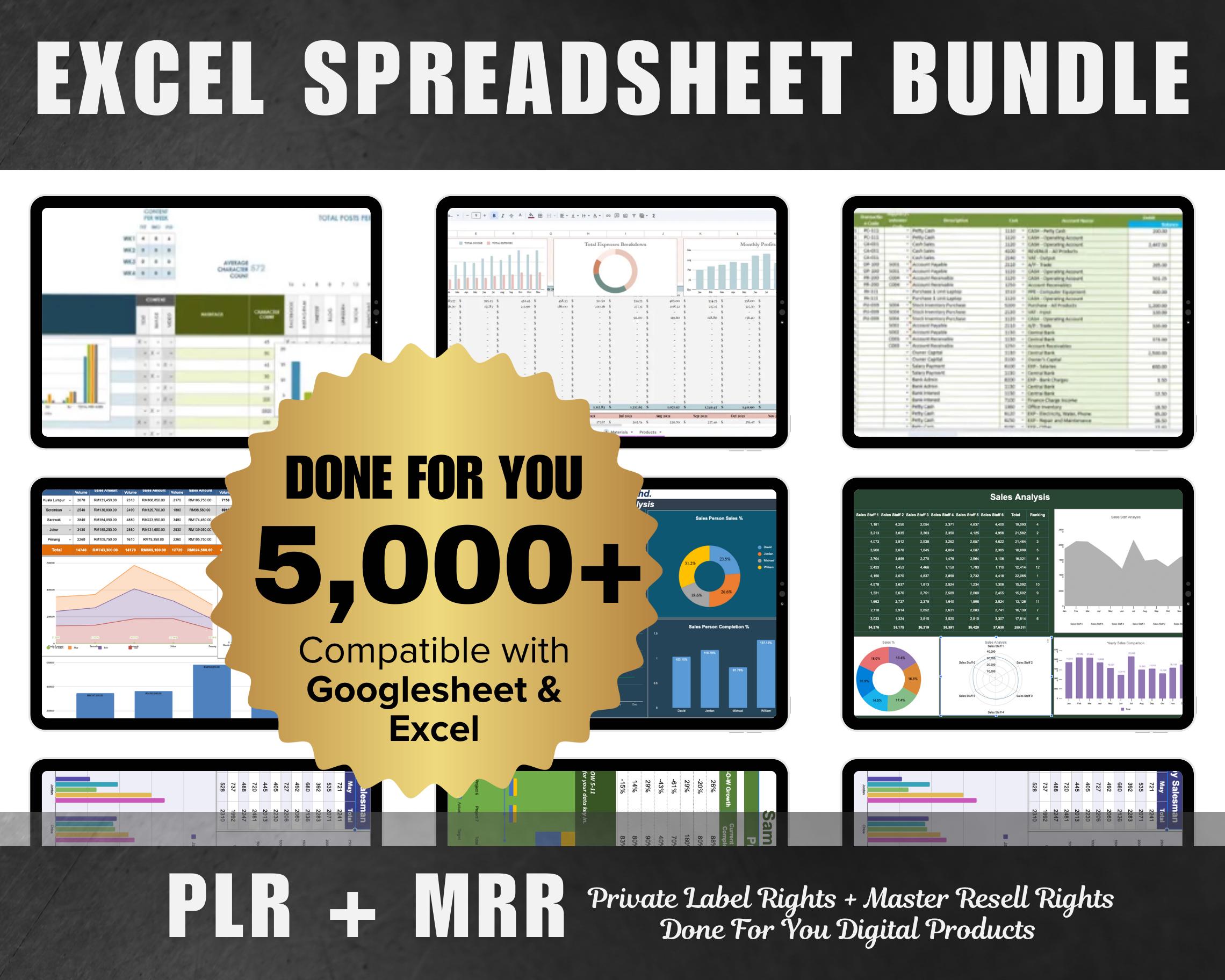 MRR PLR Excel Spreadsheet Google Sheet Template Bundle | Master Resell ...