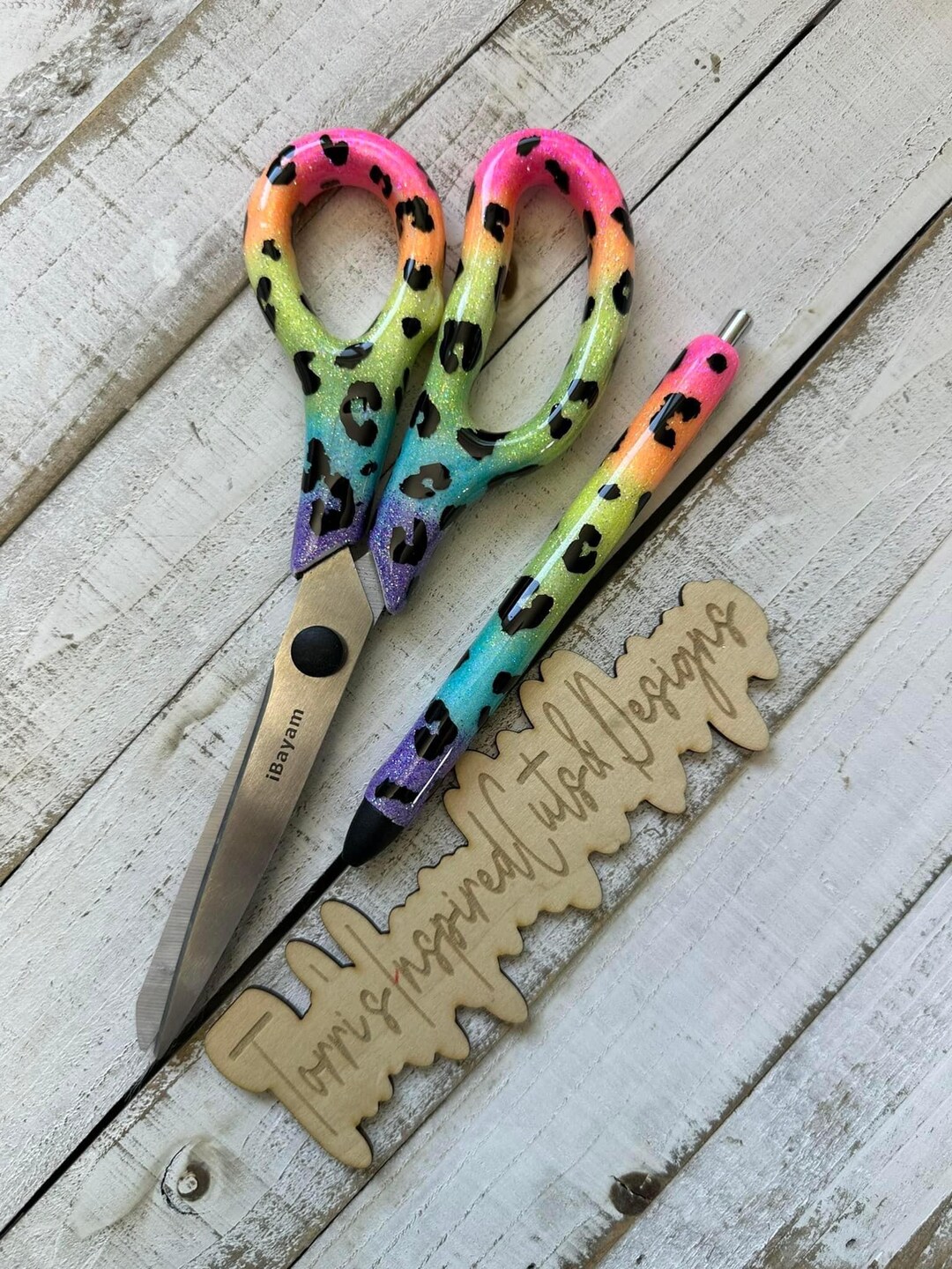 Rainbow Leopard Print Pen & Scissor Set - Etsy