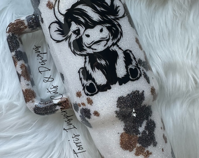 Custom Cow Hide Authentic Stanley Tumbler Epoxy Glitter Cow Print ...