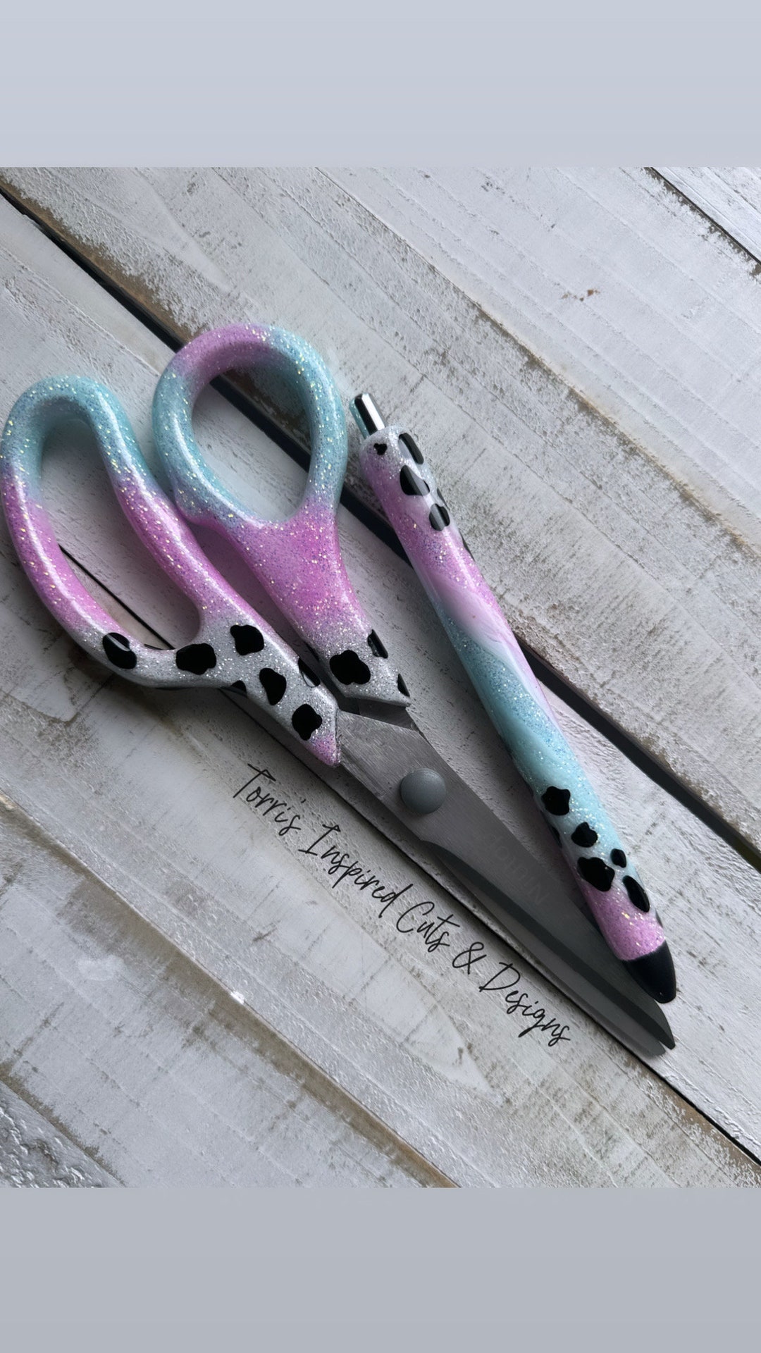 Pastel Cow Scissor & Pen Set - Etsy