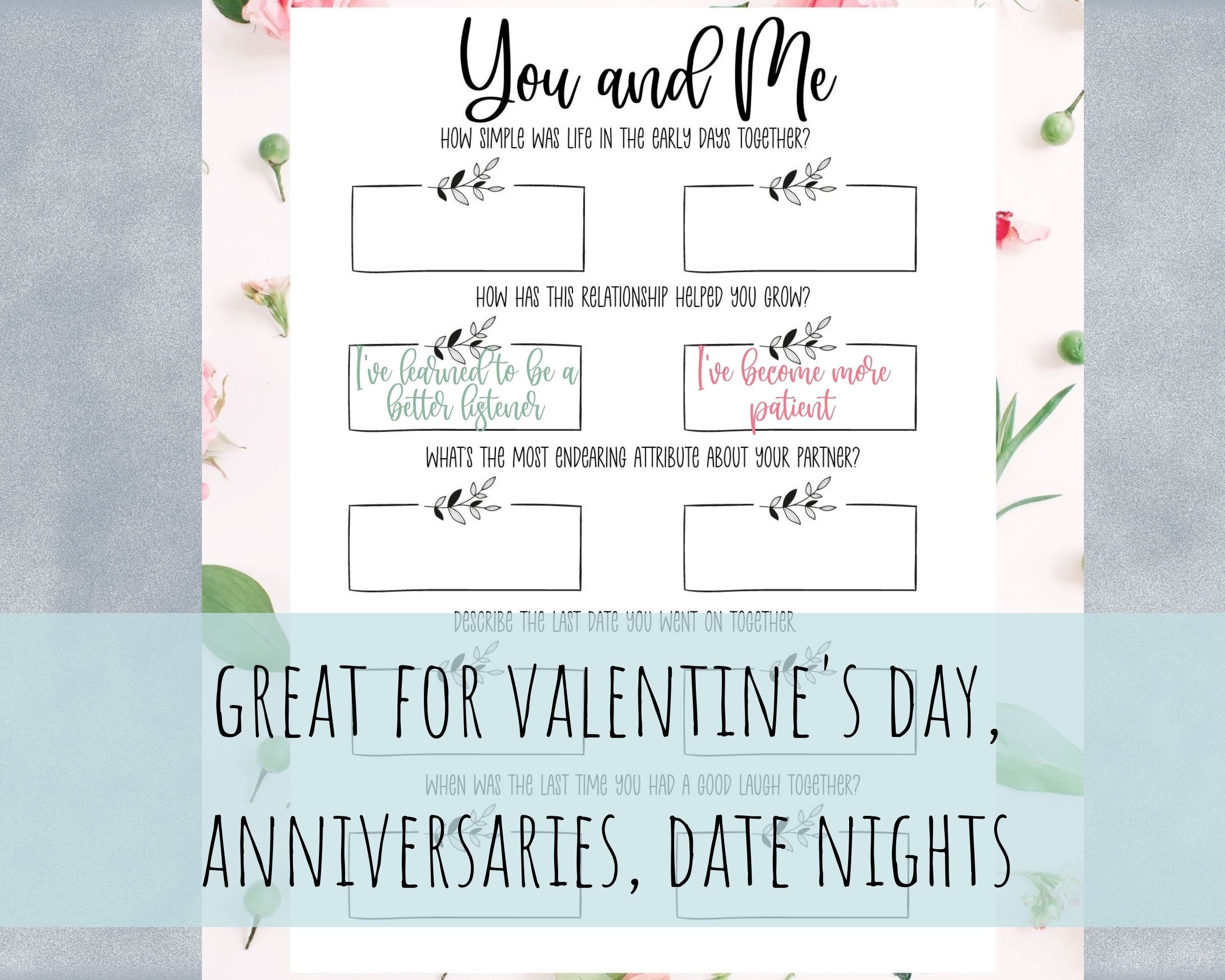 Couple's Journal Prompts Printable Valentine's Day Conversation Cards ...