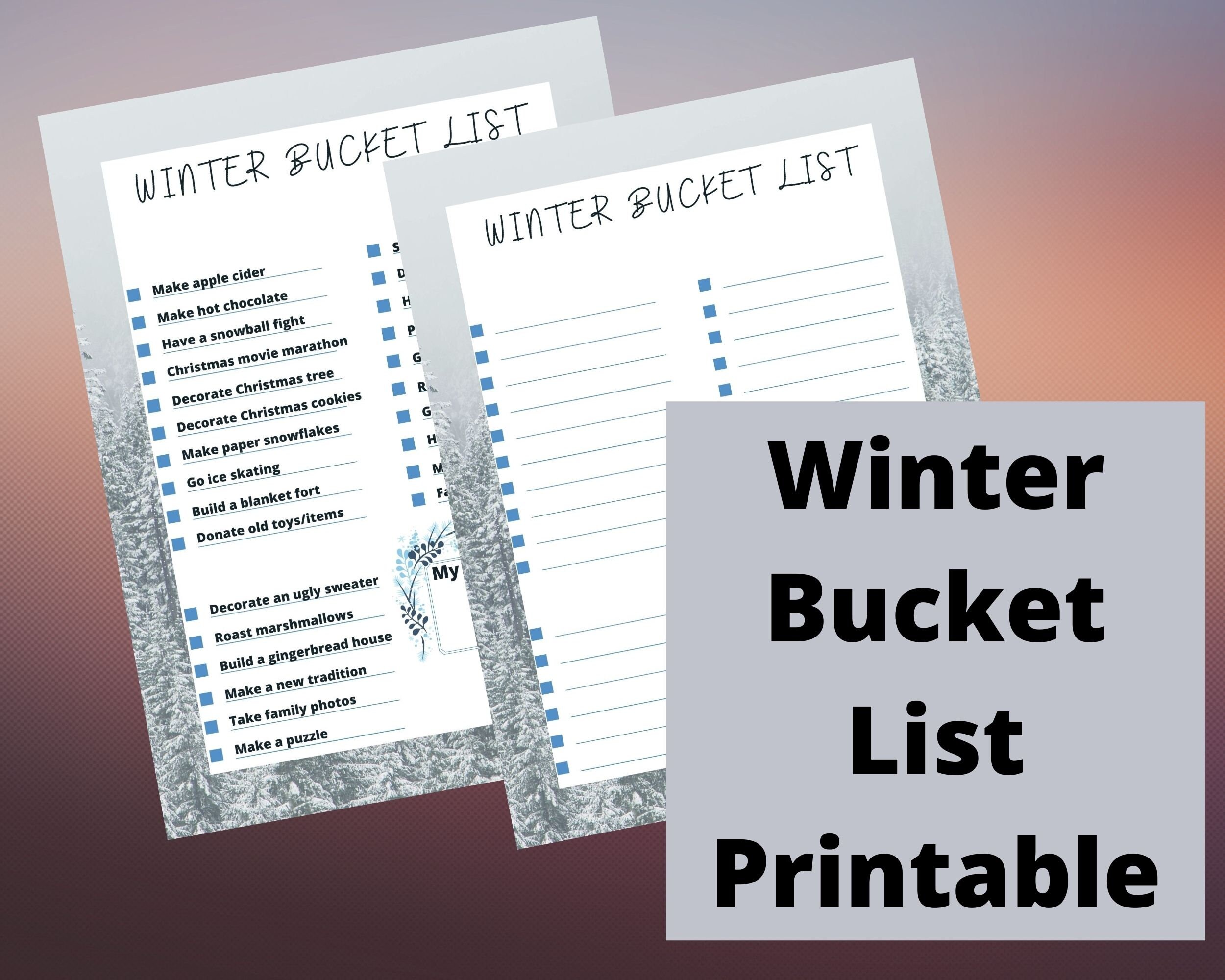 Winter Bucket List Printable | Instant Download | Christmas Bucket List ...