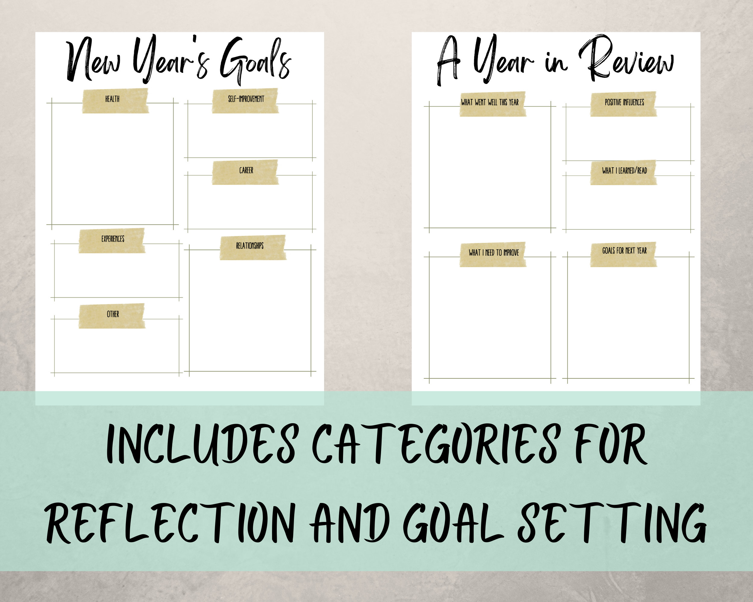 New Year's Goals and Reflection Printable Worksheet | Goal Setting ...