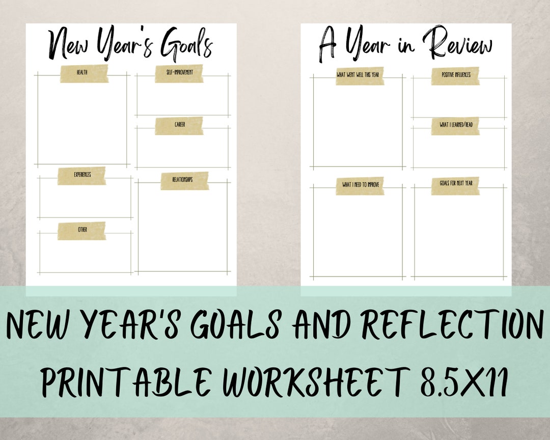 New Year's Goals and Reflection Printable Worksheet | Goal Setting ...