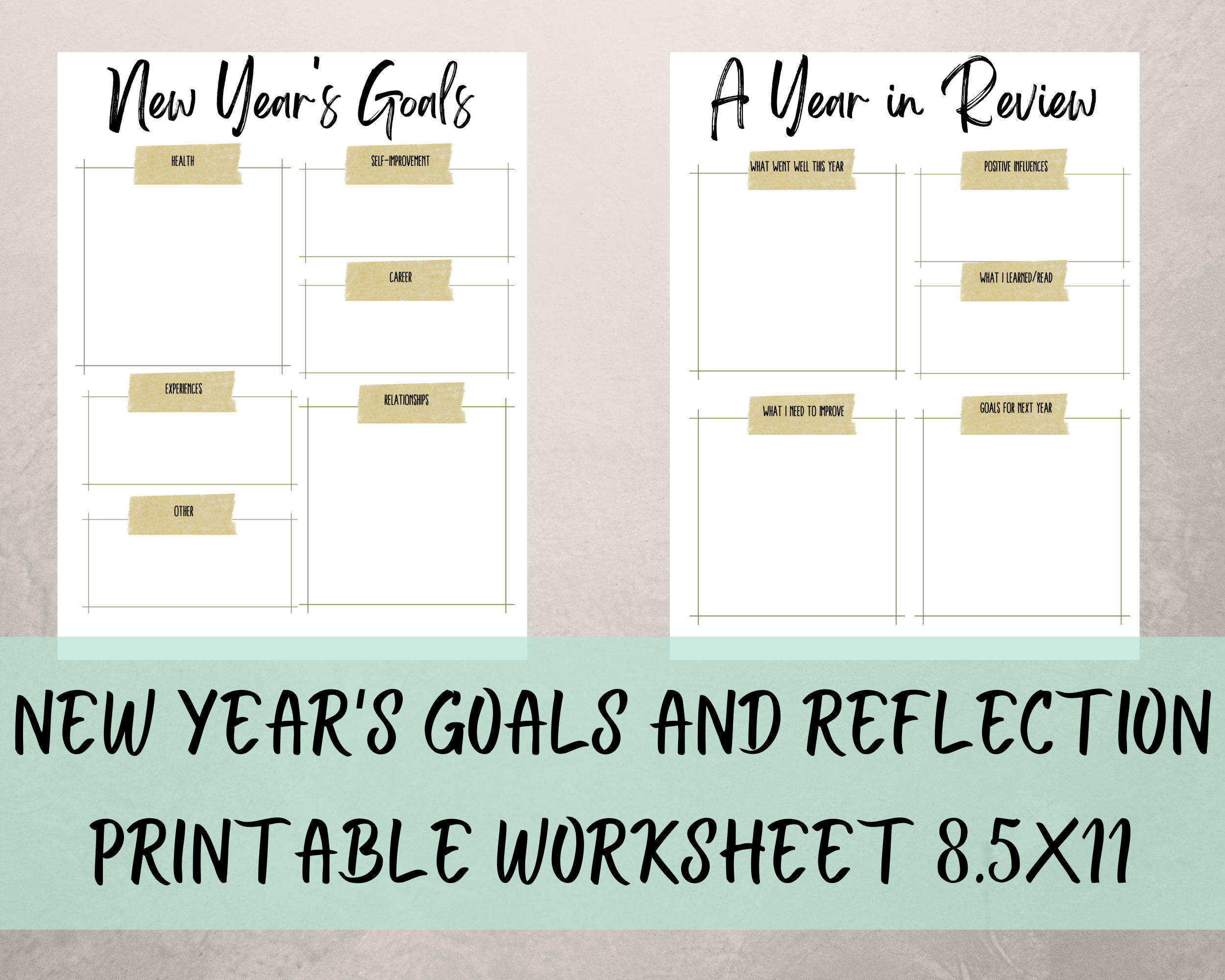 New Year's Goals and Reflection Printable Worksheet | Goal Setting ...
