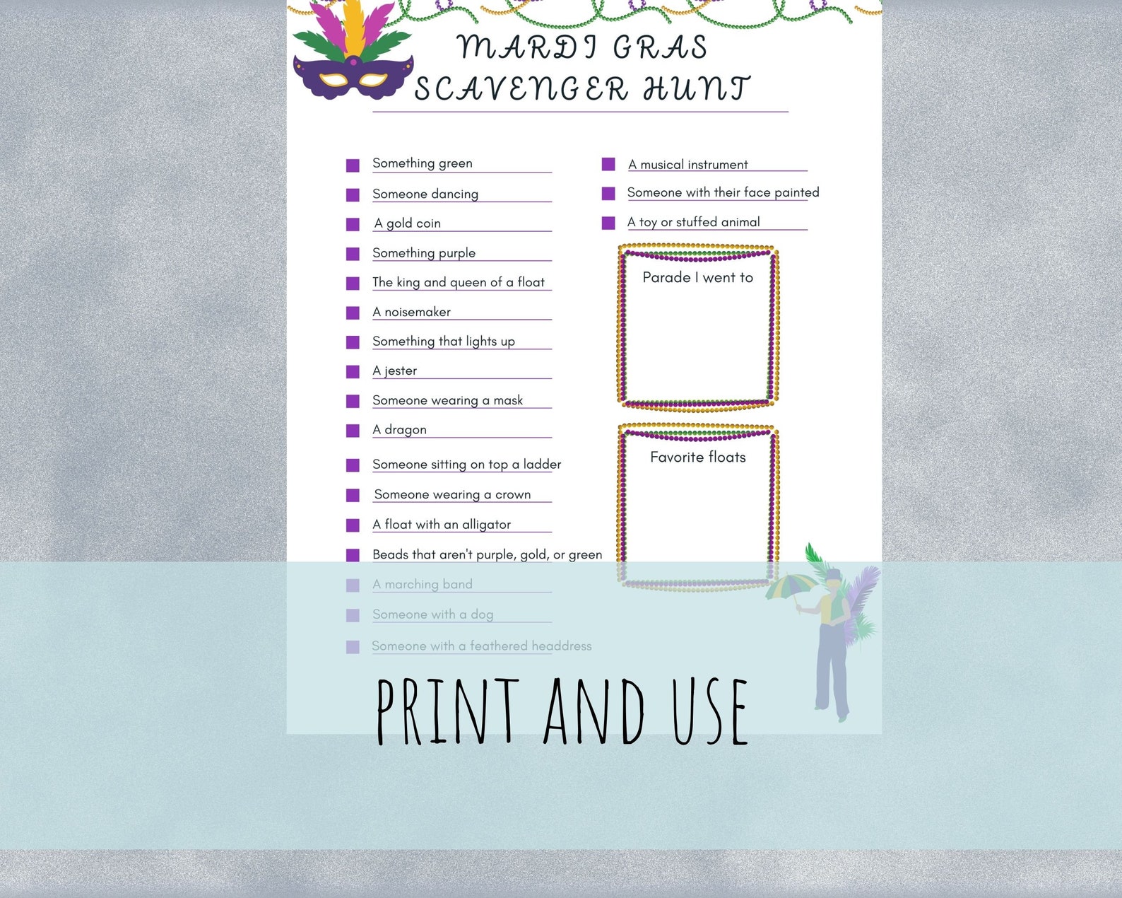 Mardi Gras Kid's Scavenger Hunt Printable | Kid's Activity Sheet ...