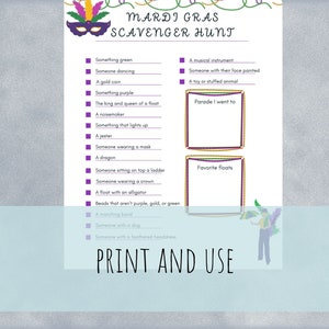 Mardi Gras Kid's Scavenger Hunt Printable | Kid's Activity Sheet ...