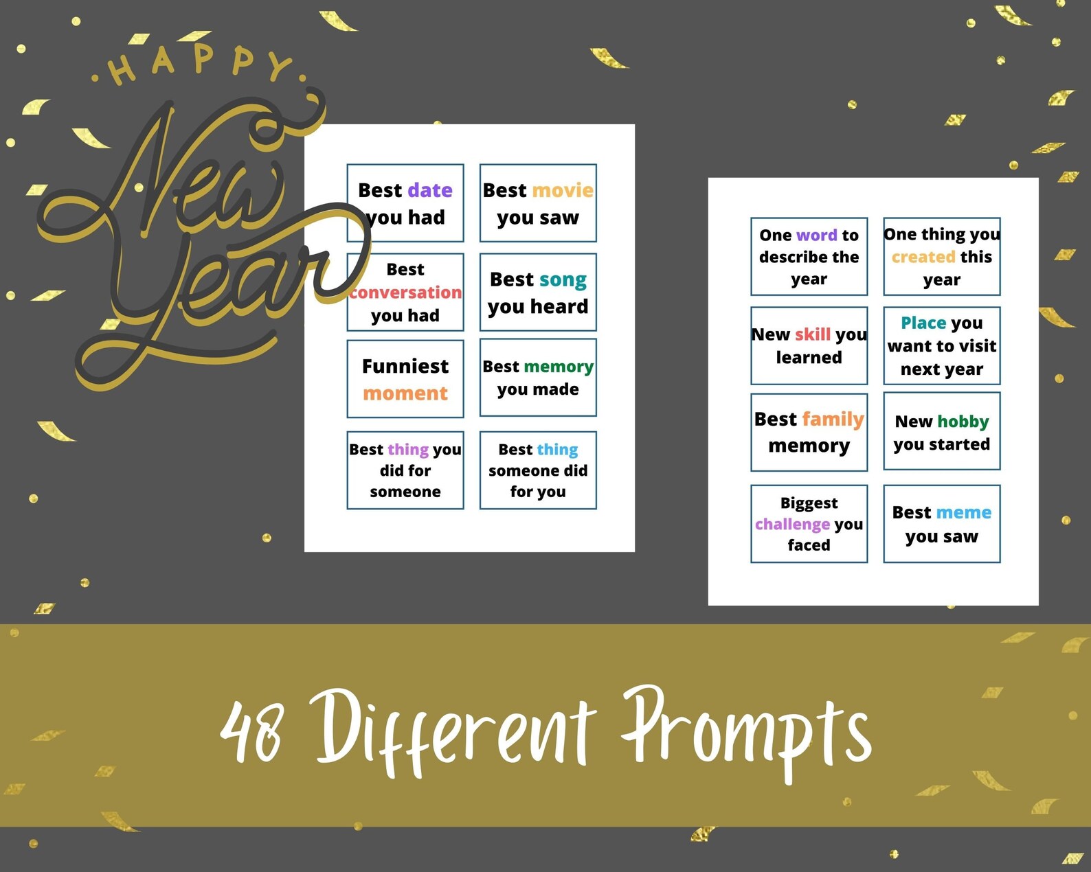 Printable Conversation Cards | New Year's Reflection Cards | New Year's ...