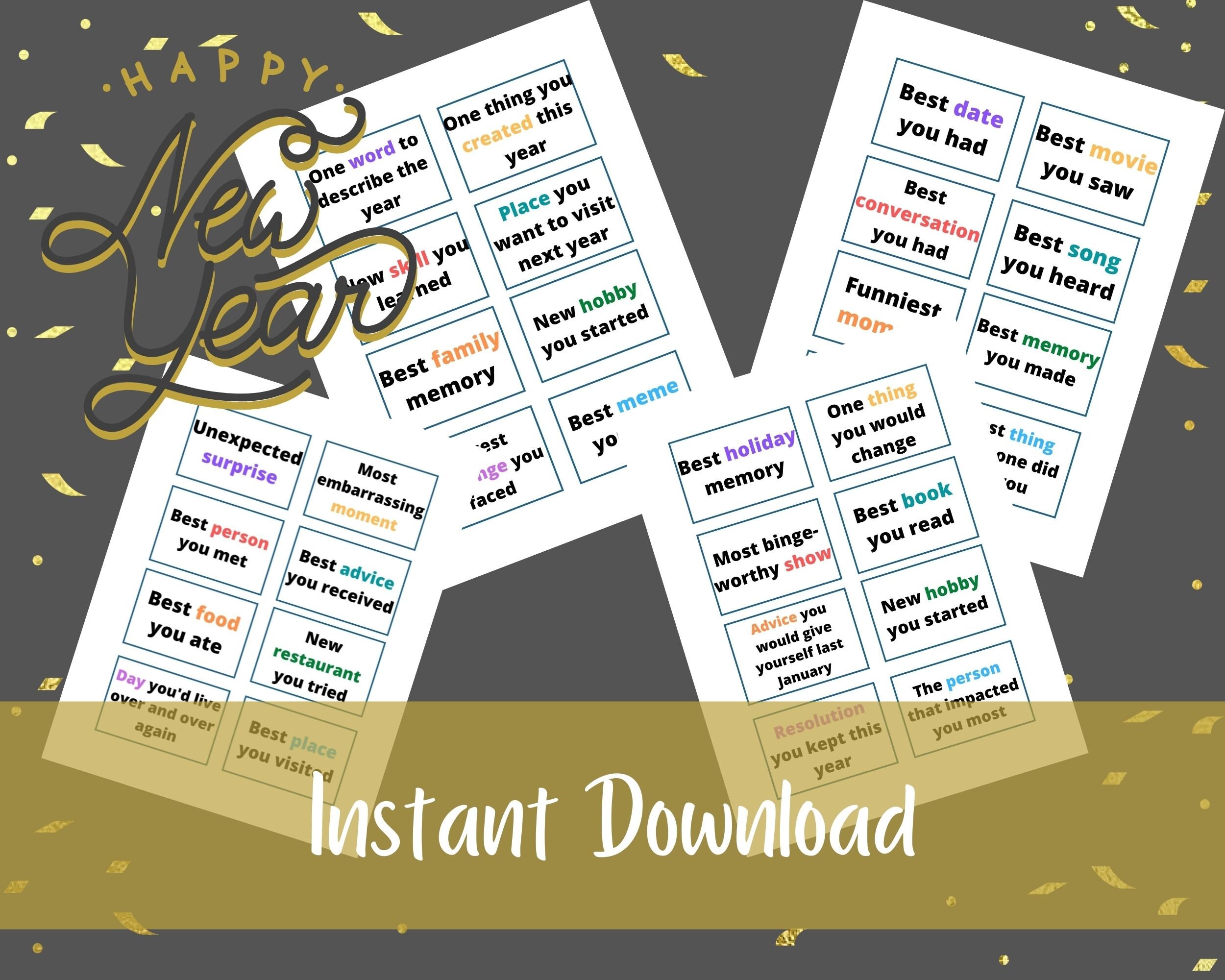 Printable Conversation Cards | New Year's Reflection Cards | New Year's ...