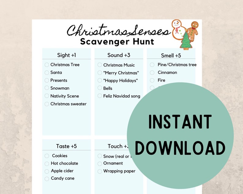 Christmas Senses Scavenger Hunt | Kid's Christmas Printable Activity ...