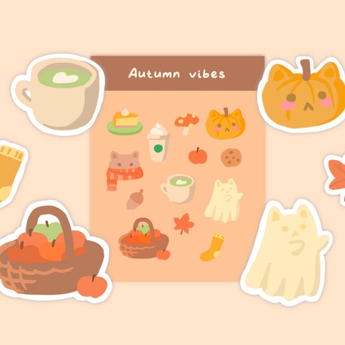 Cute Digital Halloween Stickers Autumn & Fall Season - Etsy