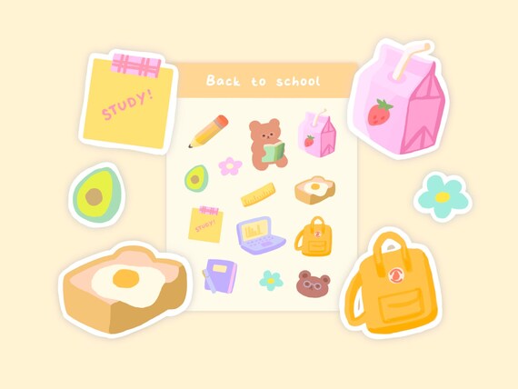 Cute Digital Back to School Stickers Studying Printable - Etsy