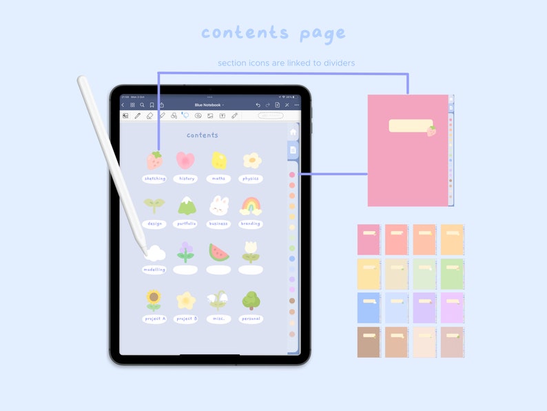 Cute Blue Digital Notebook Hyperlinked Goodnotes5 Notebook - Etsy