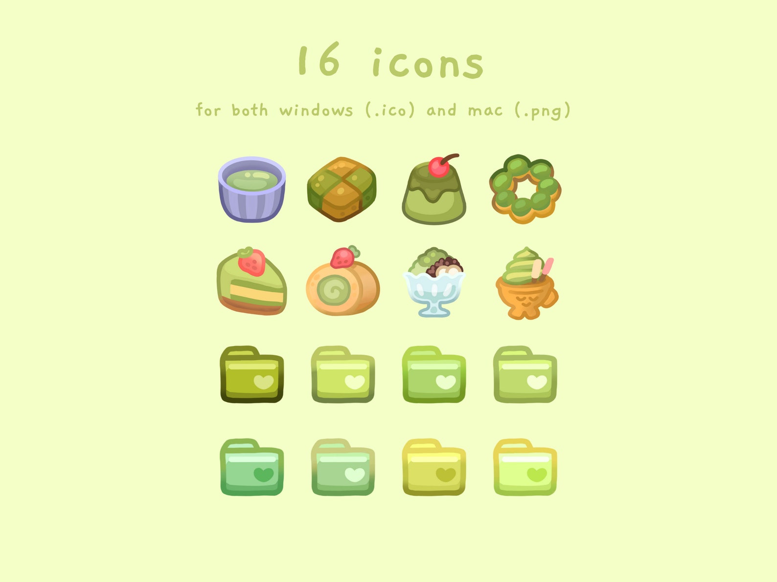 Cute Matcha Desktop Icon Set Windows & Mac Wallpaper - Etsy