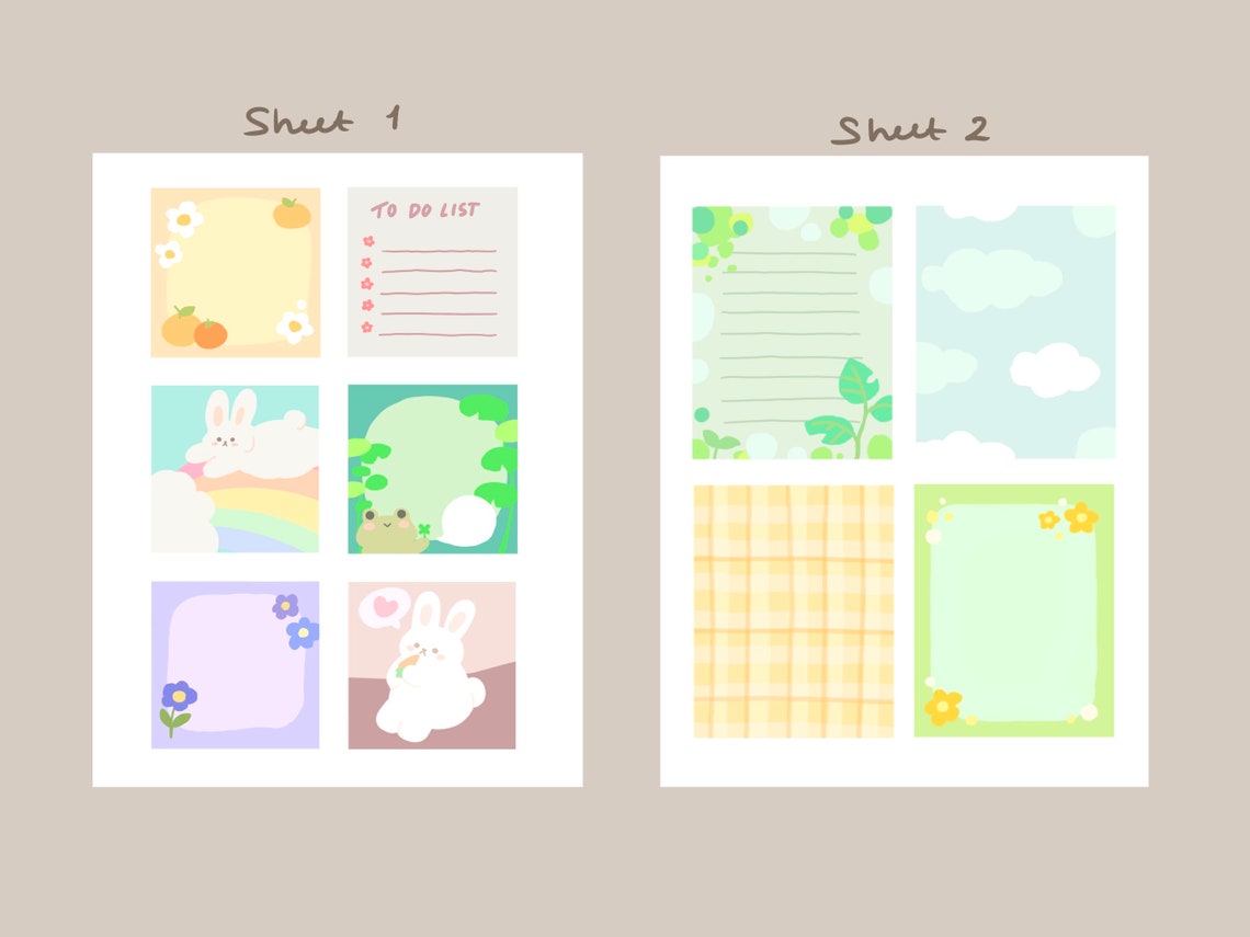 Cute Digital Sticky Note Stickers Set Pastel Kawaii - Etsy