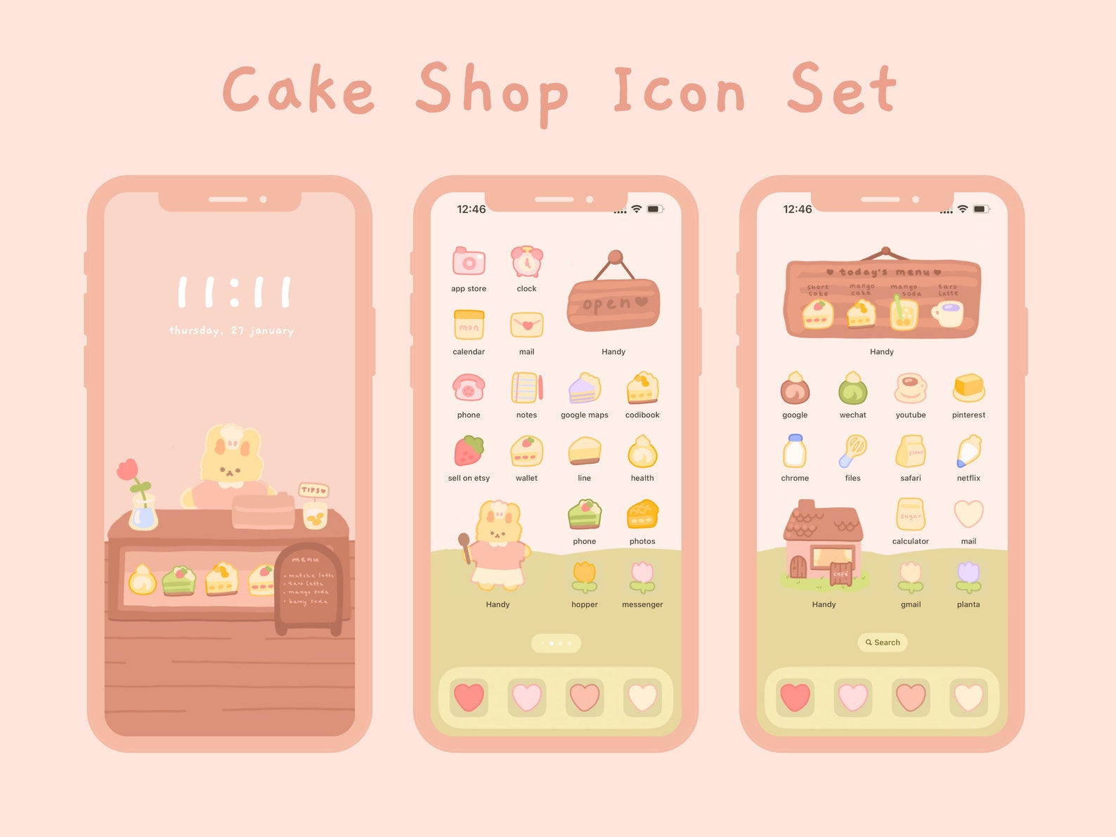 Cute Cake Shop Hand Drawn Ios and Android App Icon Set | Home Screen ...