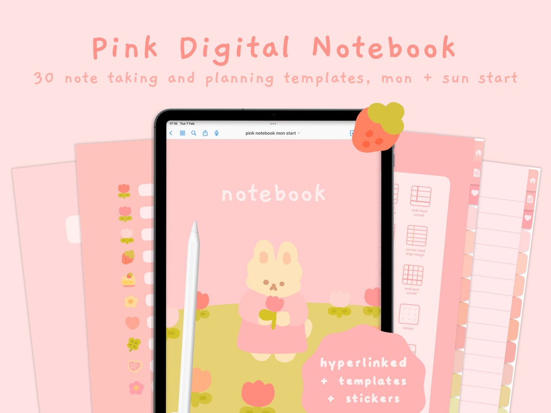 Cute Pink Digital Notebook | Hyperlinked Goodnotes5 Template | Study ...