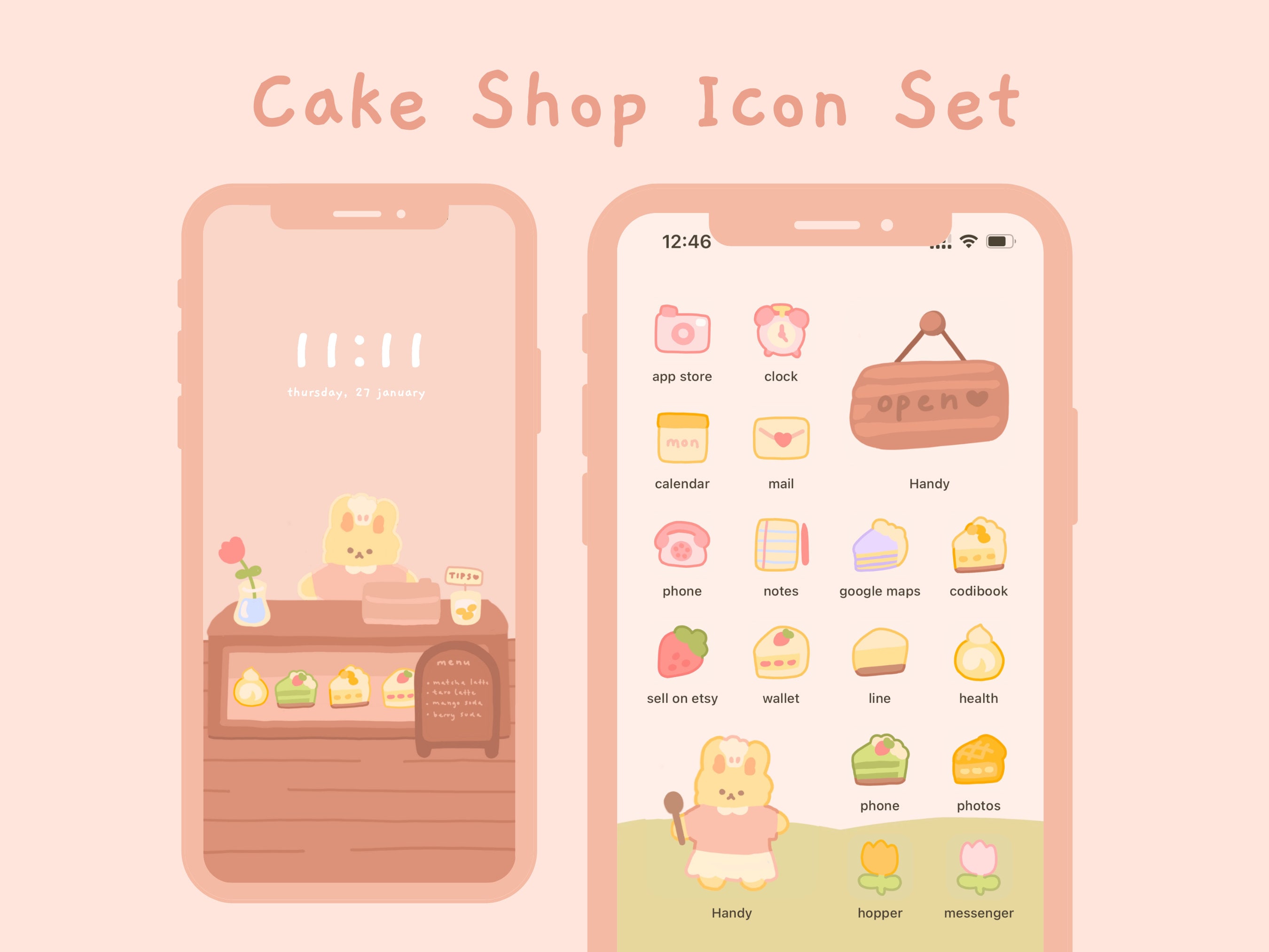 Cute Cake Shop Hand Drawn Ios and Android App Icon Set | Home Screen ...