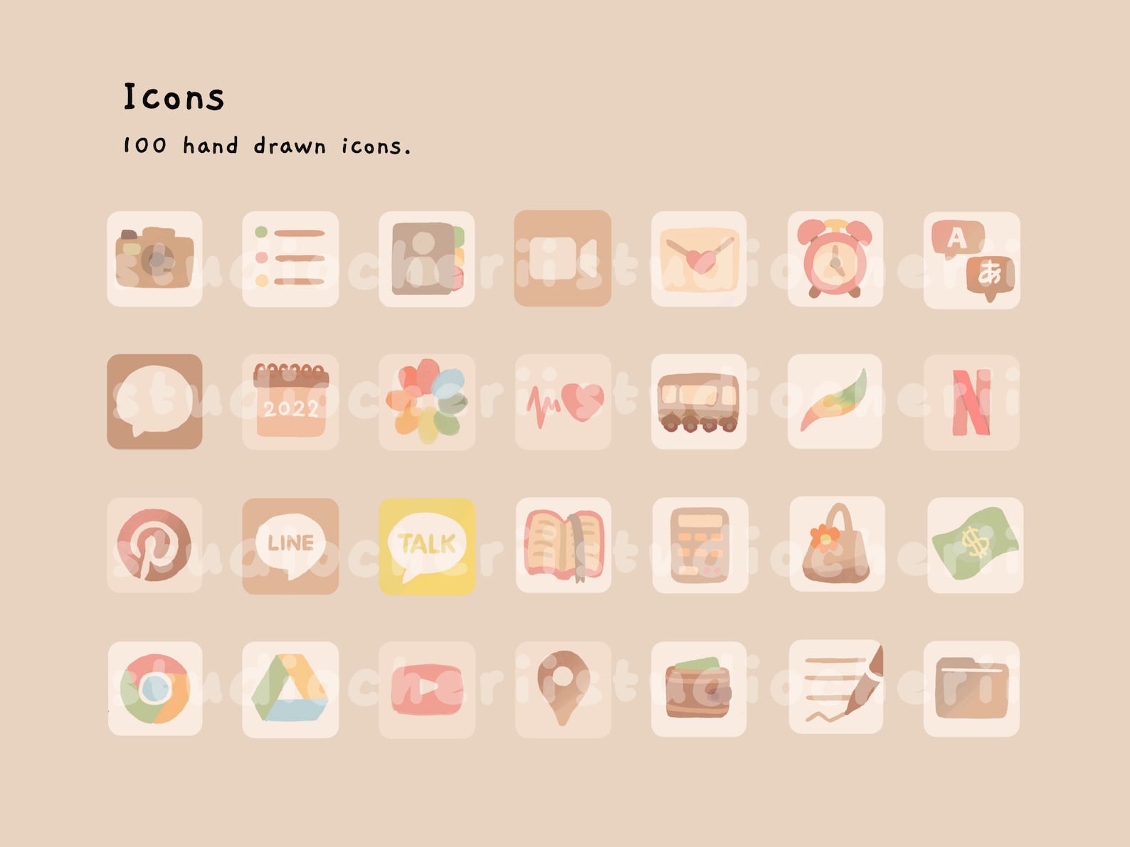 Cute Neutral Hand Drawn Ios & Android App Icons Home Screen Set Widgets ...