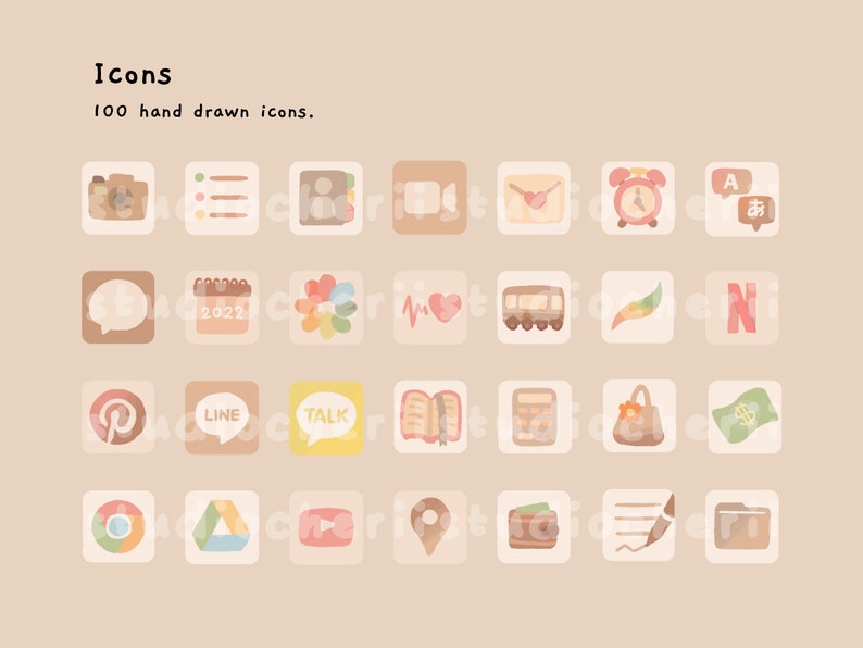 Cute Neutral Hand Drawn Ios & Android App Icons Home Screen - Etsy