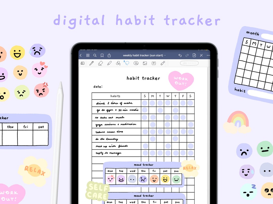 Cute Digital Habit Tracker for Goodnotes | Printable Weekly Template ...