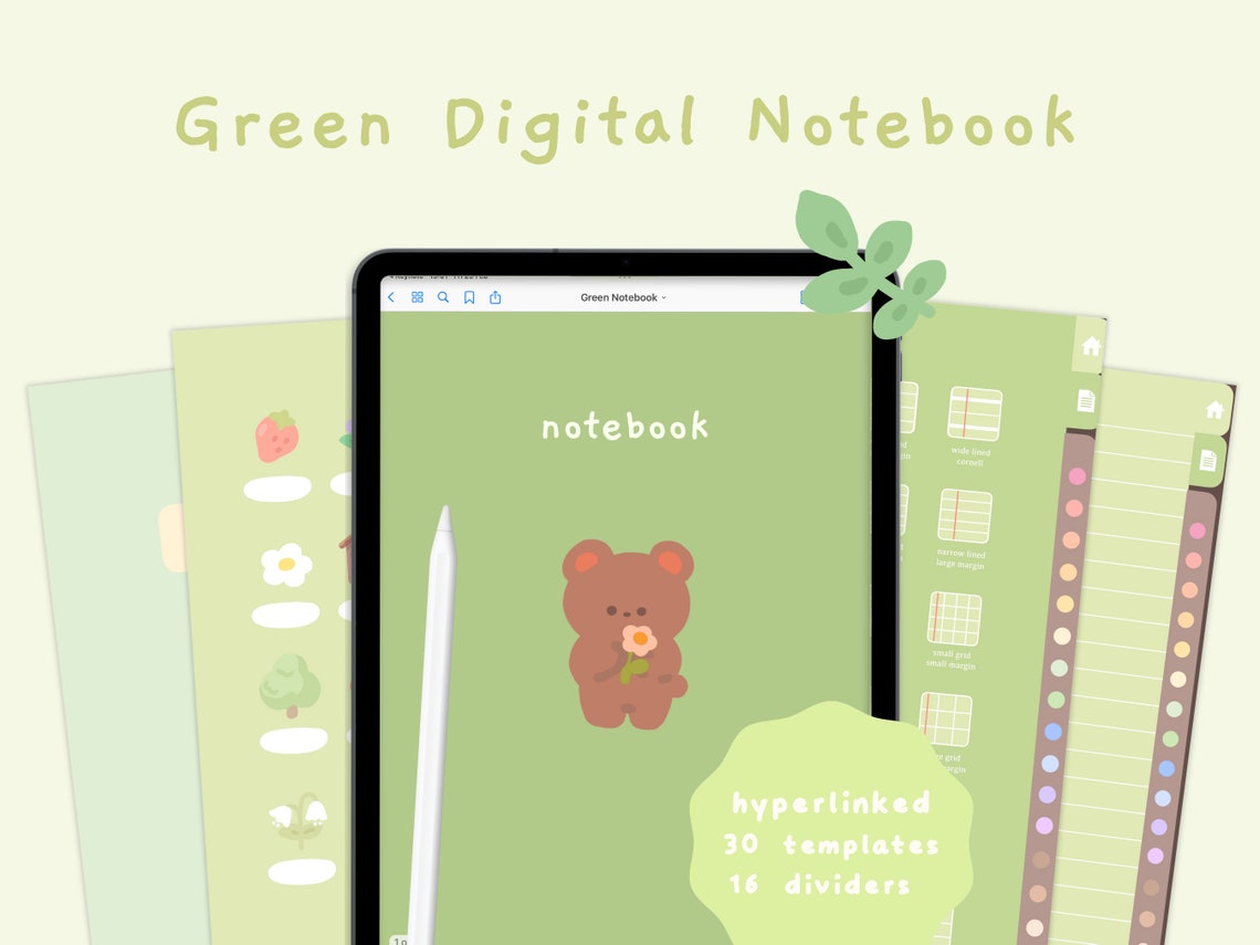 Cute Green Digital Notebook Hyperlinked Goodnotes5 Notebook - Etsy