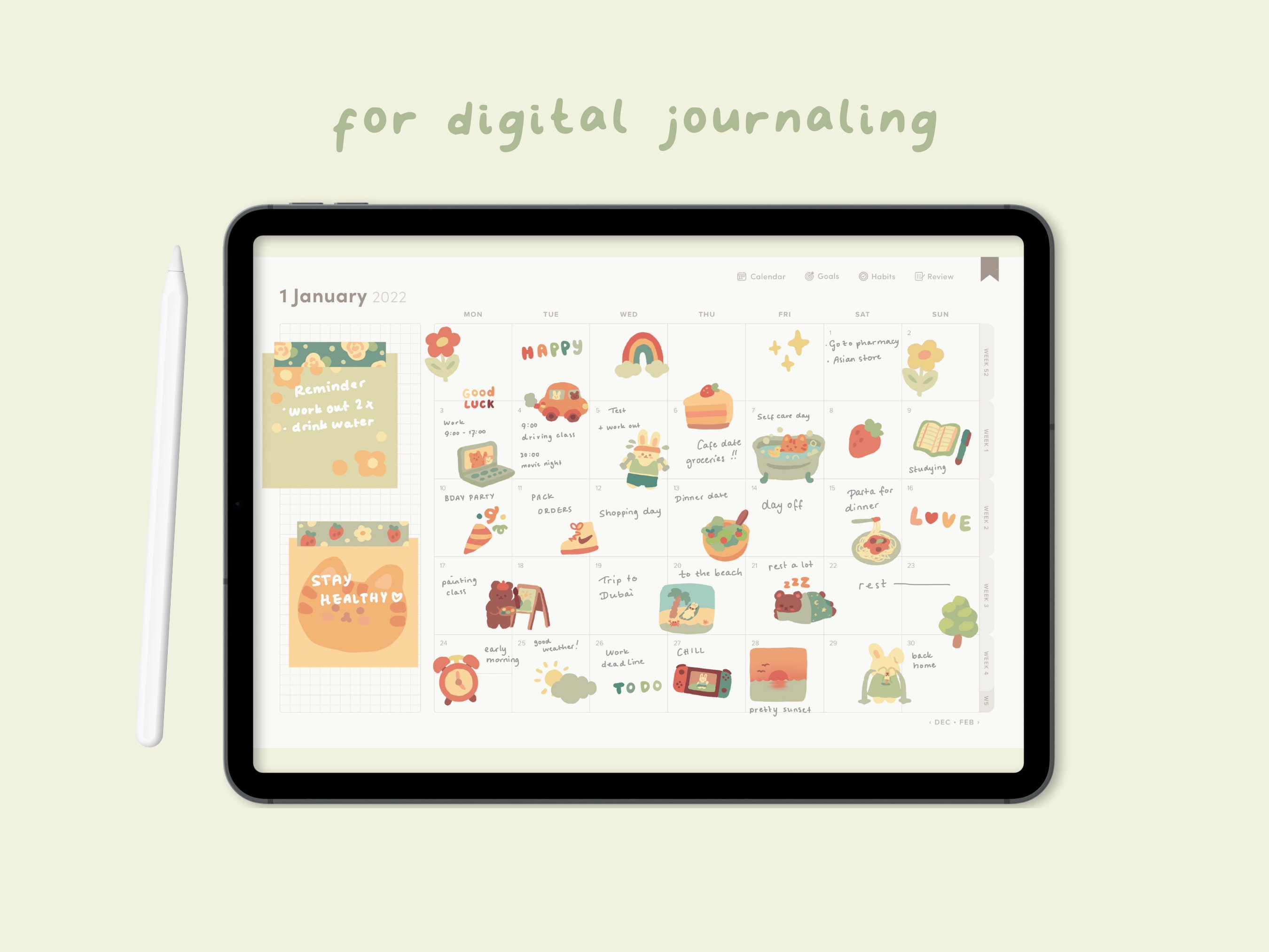 Cute Digital Stickers for Digital Journaling | Precropped Goodnotes ...