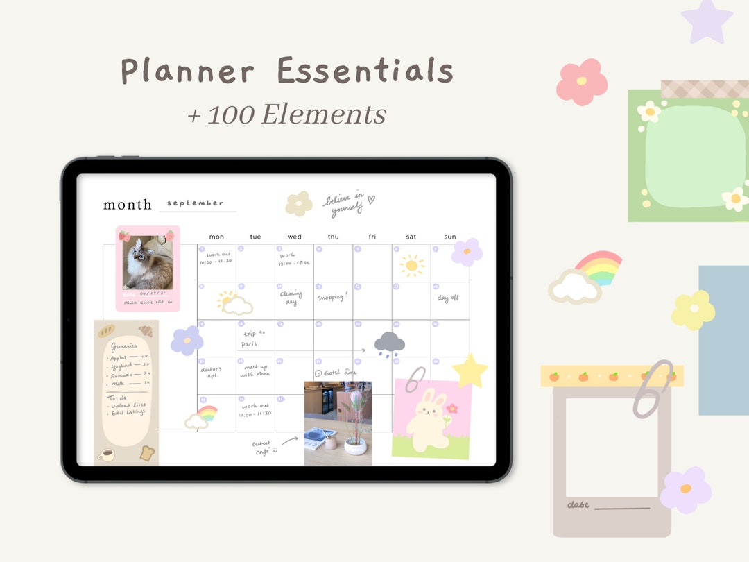 Digital Planner Essentials With + 100 Elements | Kawaii & Cute ...